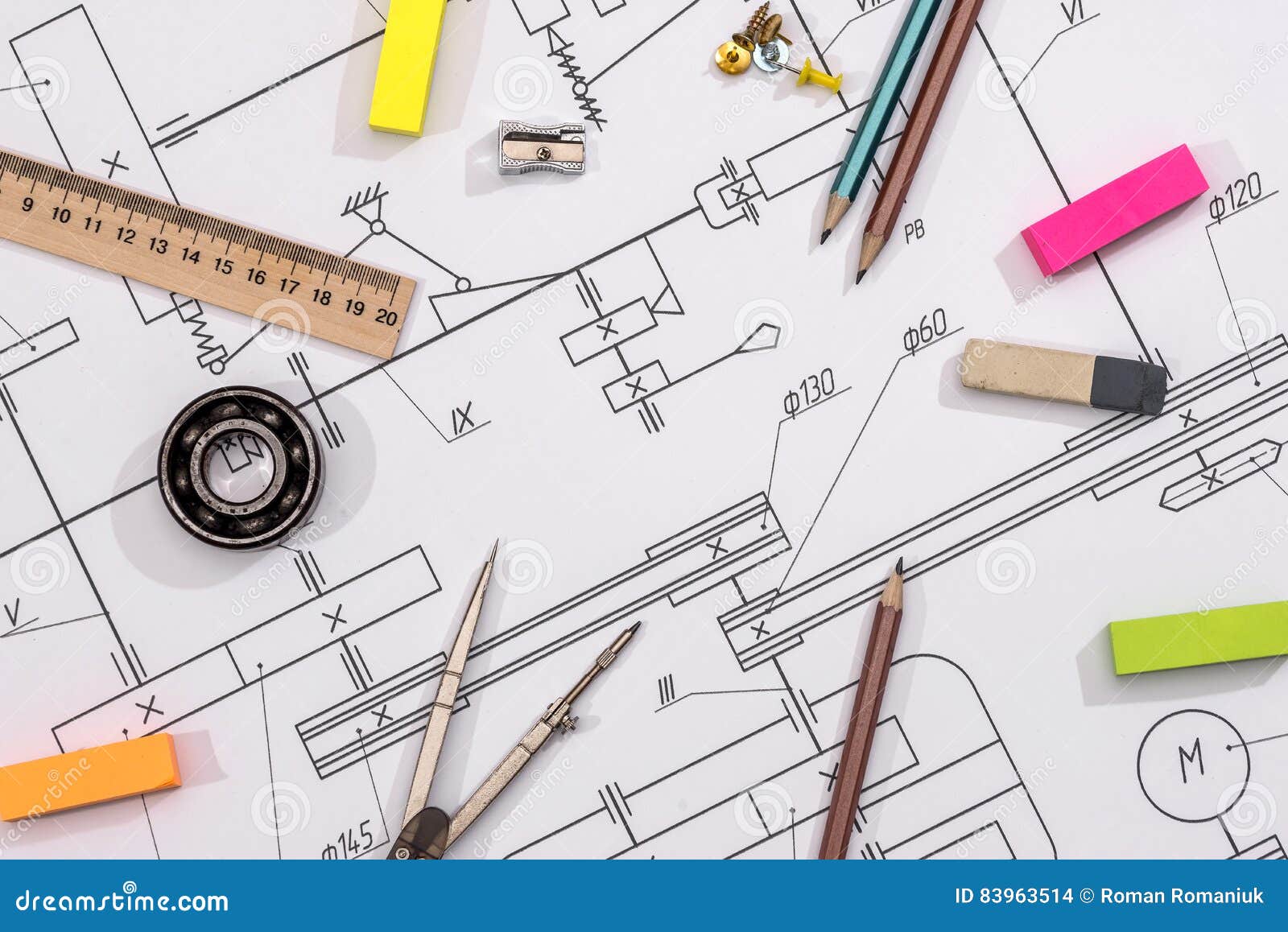 Some Technical Drawing and Work Tools Stock Photo - Image of build ...