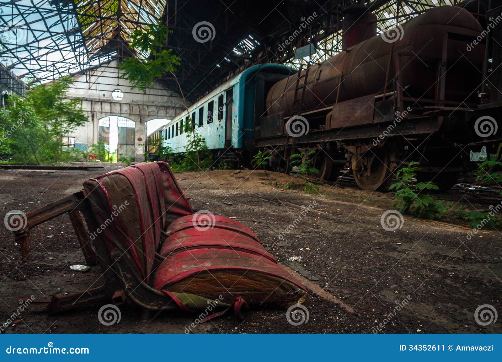 Some Trains at Abandoned Train Depot Stock Image - Image of interior ...
