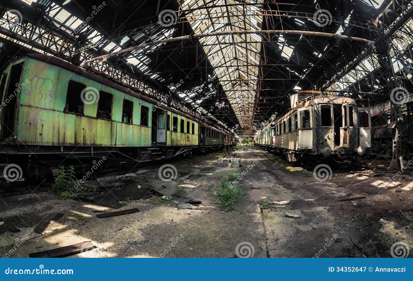 Some Trains at Abandoned Train Depot Stock Image - Image of track ...