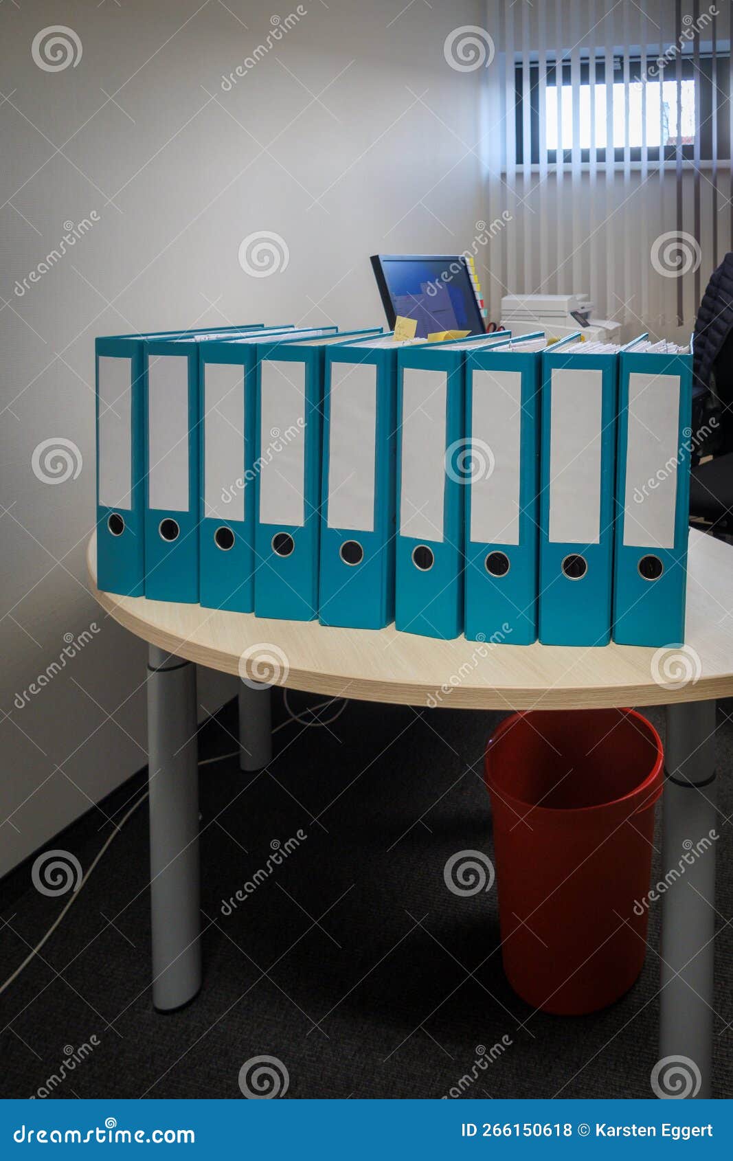 Some Turquoise Folders Stand on a Desk in Office Stock Photo - Image of ...
