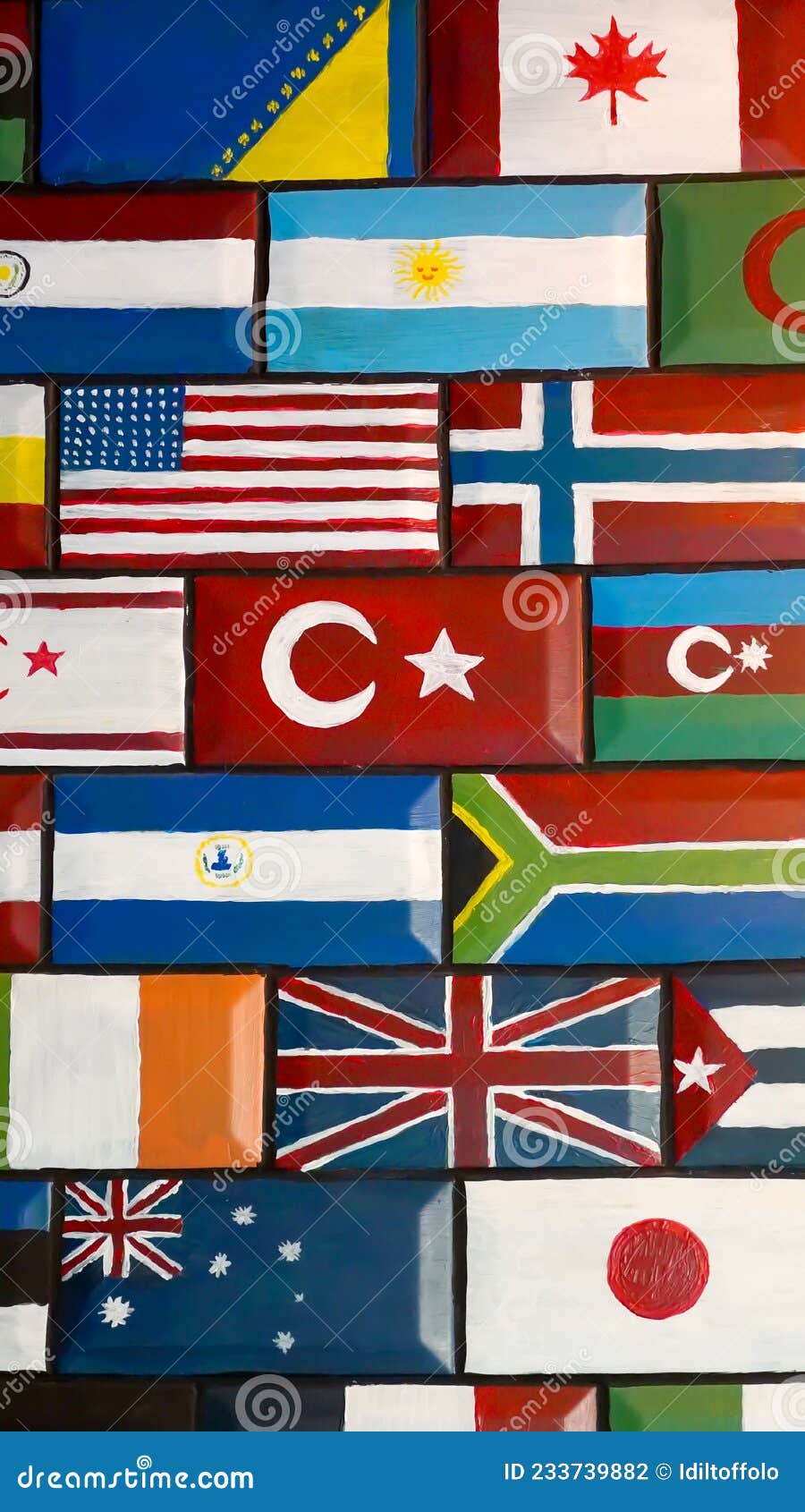 Some of the World of Flags on the Bricks in a Wall Stock Photo - Image ...