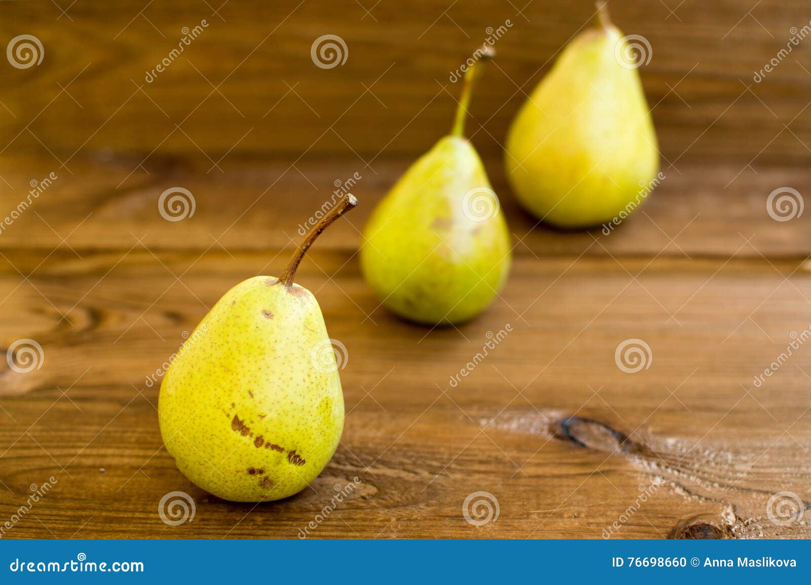 Some Yellow Pears are on the Wooden Table Stock Photo - Image of ...