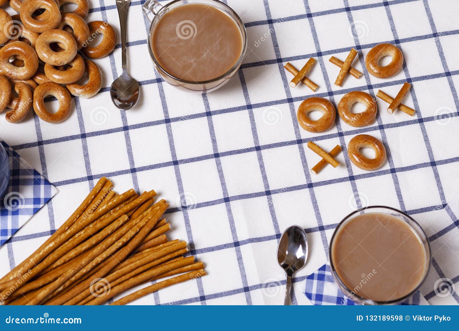Two Cups of Cocoa and Tic Tac Toe Using Biscuits. Selective Focus ...
