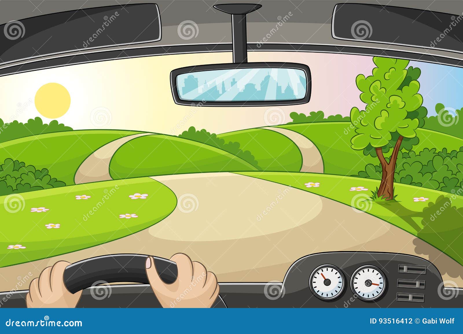 Comic Man In The Top Hat Drives A Retro Car Illustration ...