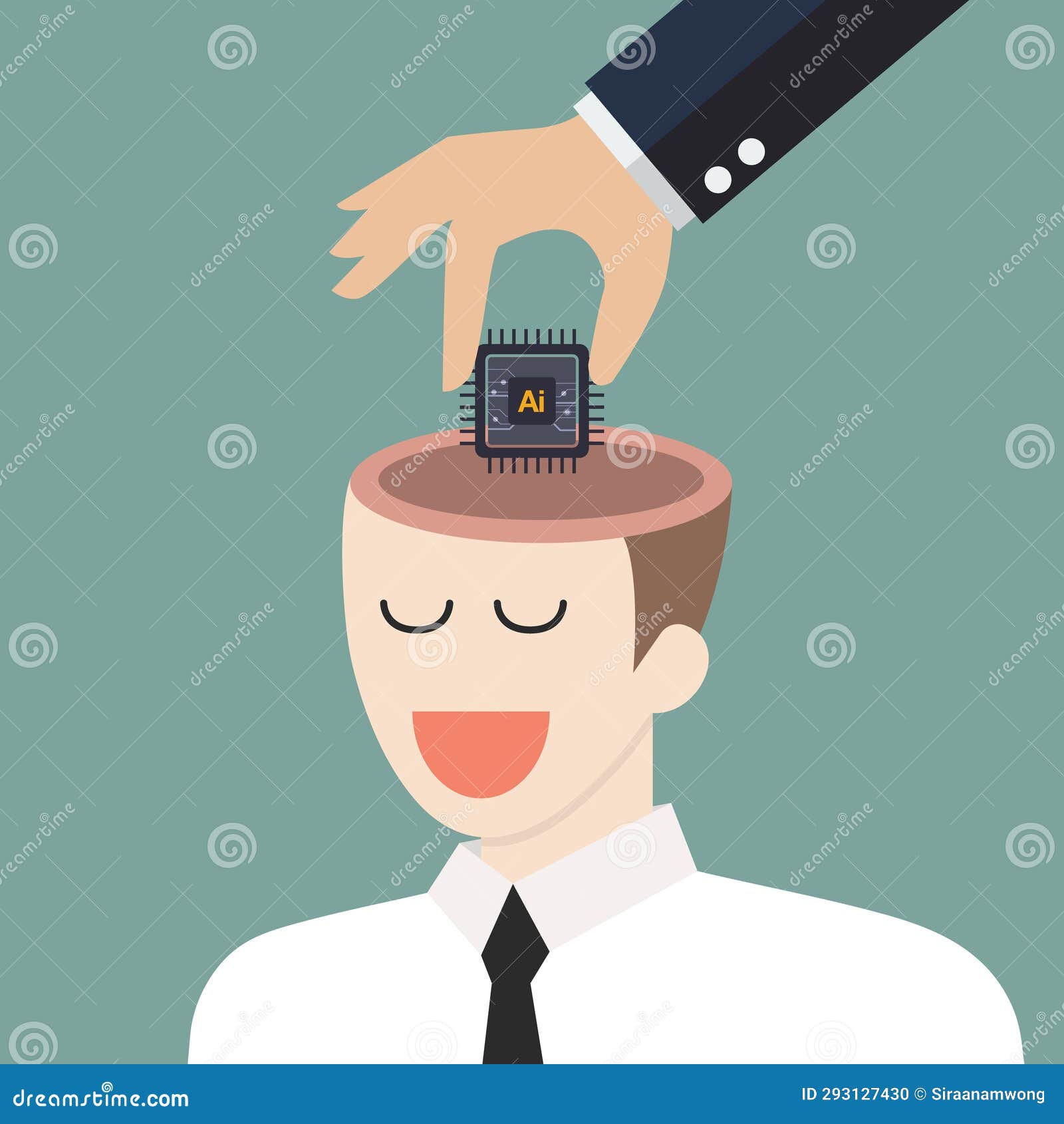 Someone Hand Put AI Processing Chip into Human Brain Stock Vector ...