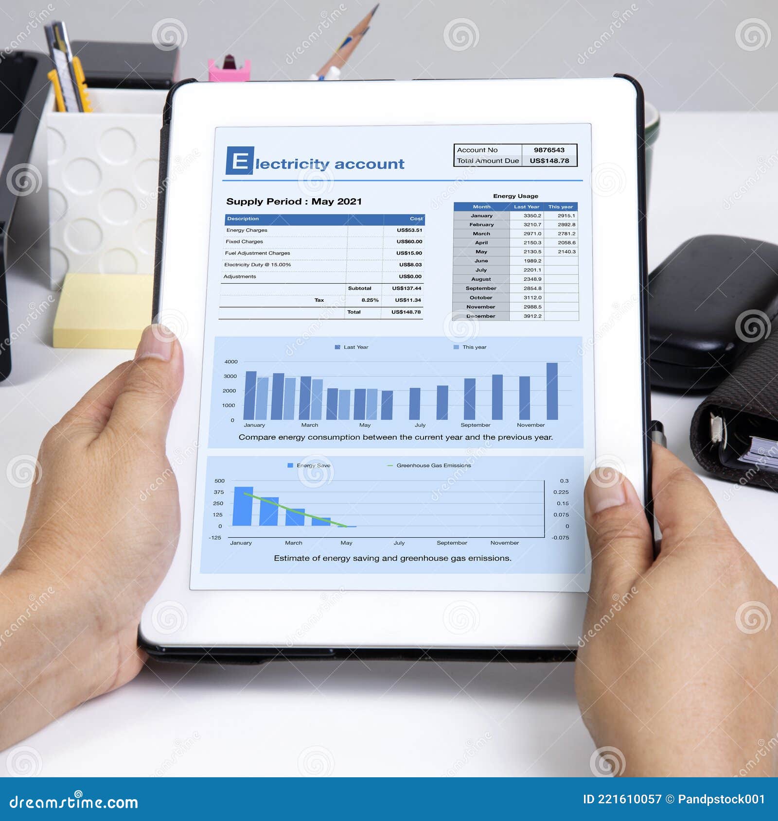 Someone Holding Electronic Tablet that Shown Electricity Account on ...