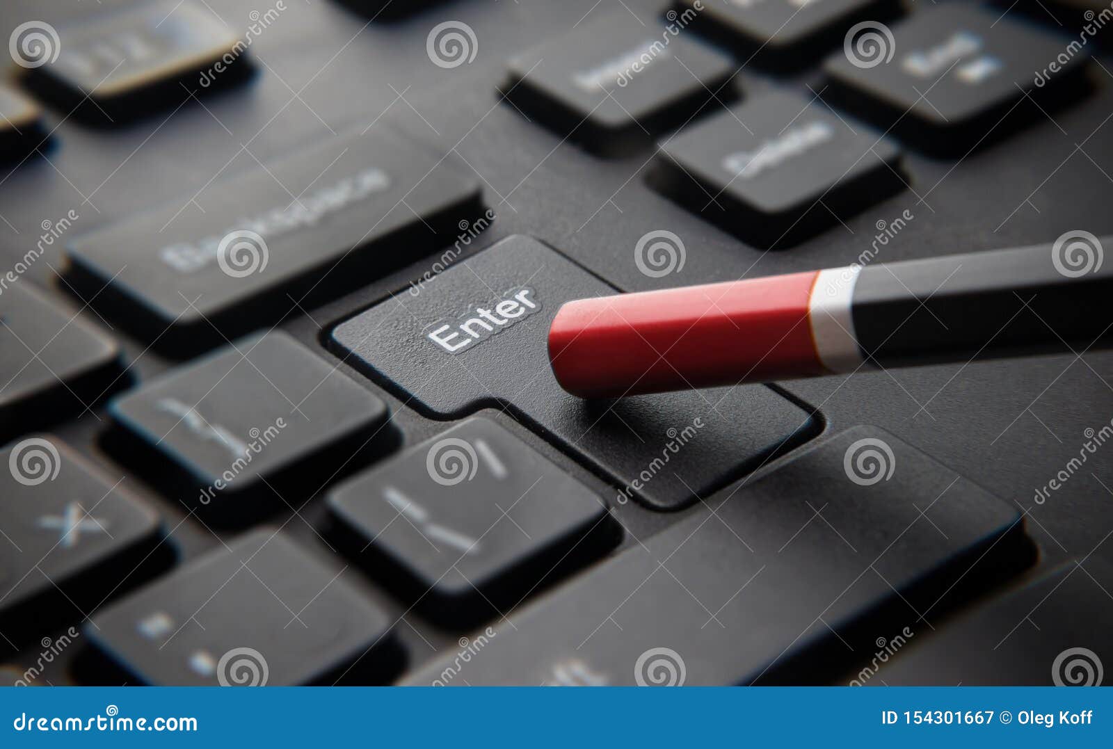 Pressing `enter` Button on Black Keyboard with Pencil Stock Image ...