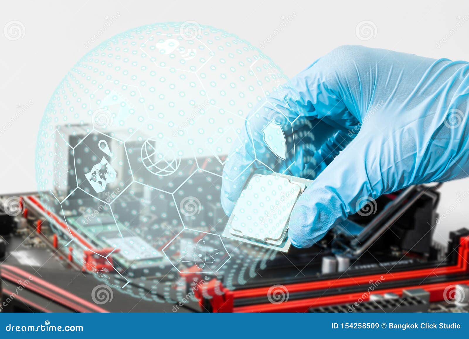 Someone`s Hand Put a CPU Computer Intio Mainboard Stock Image - Image ...