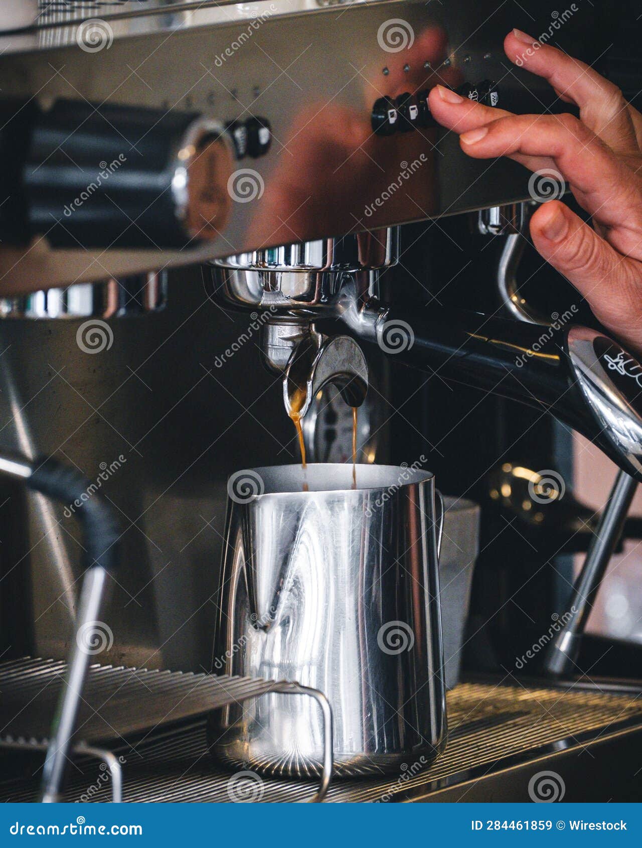 Someone Using a Silver Es Finished Coffee Maker in a Cafe Stock Image ...