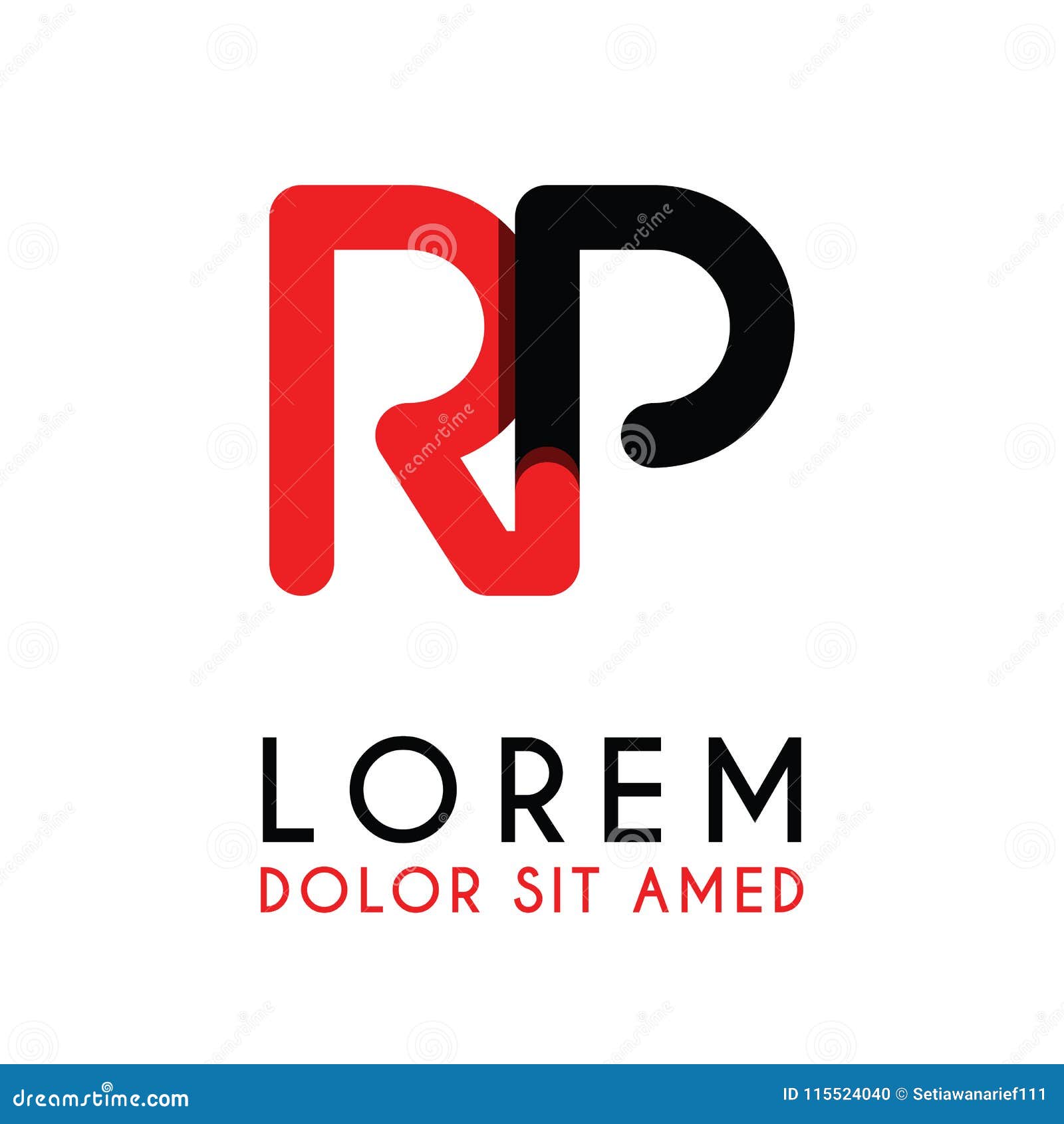 Initial Letter RP with Red Black and Has Rounded Corners Stock Vector ...