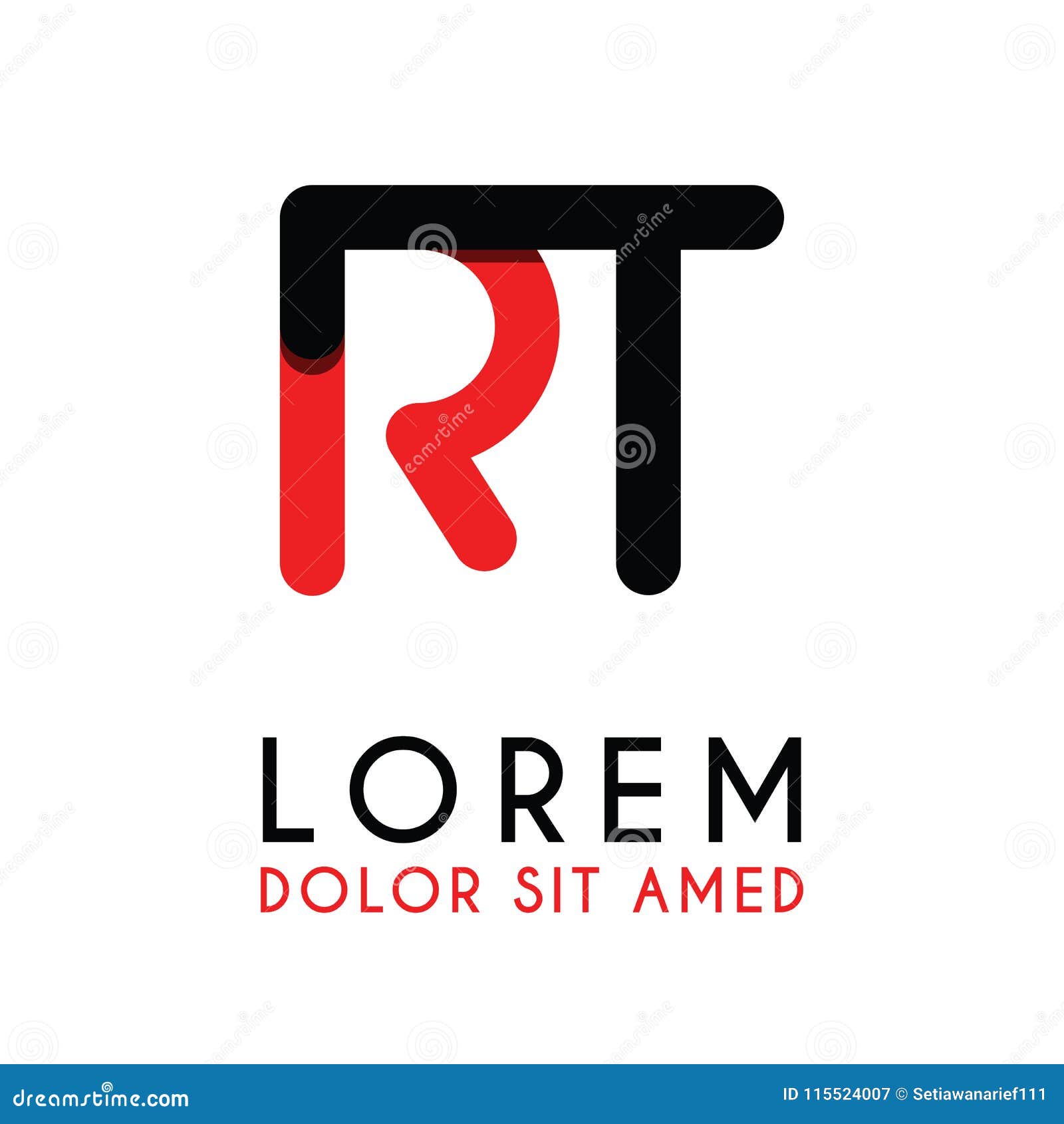 Initial Letter RT with Red Black and Has Rounded Corners Stock Vector ...