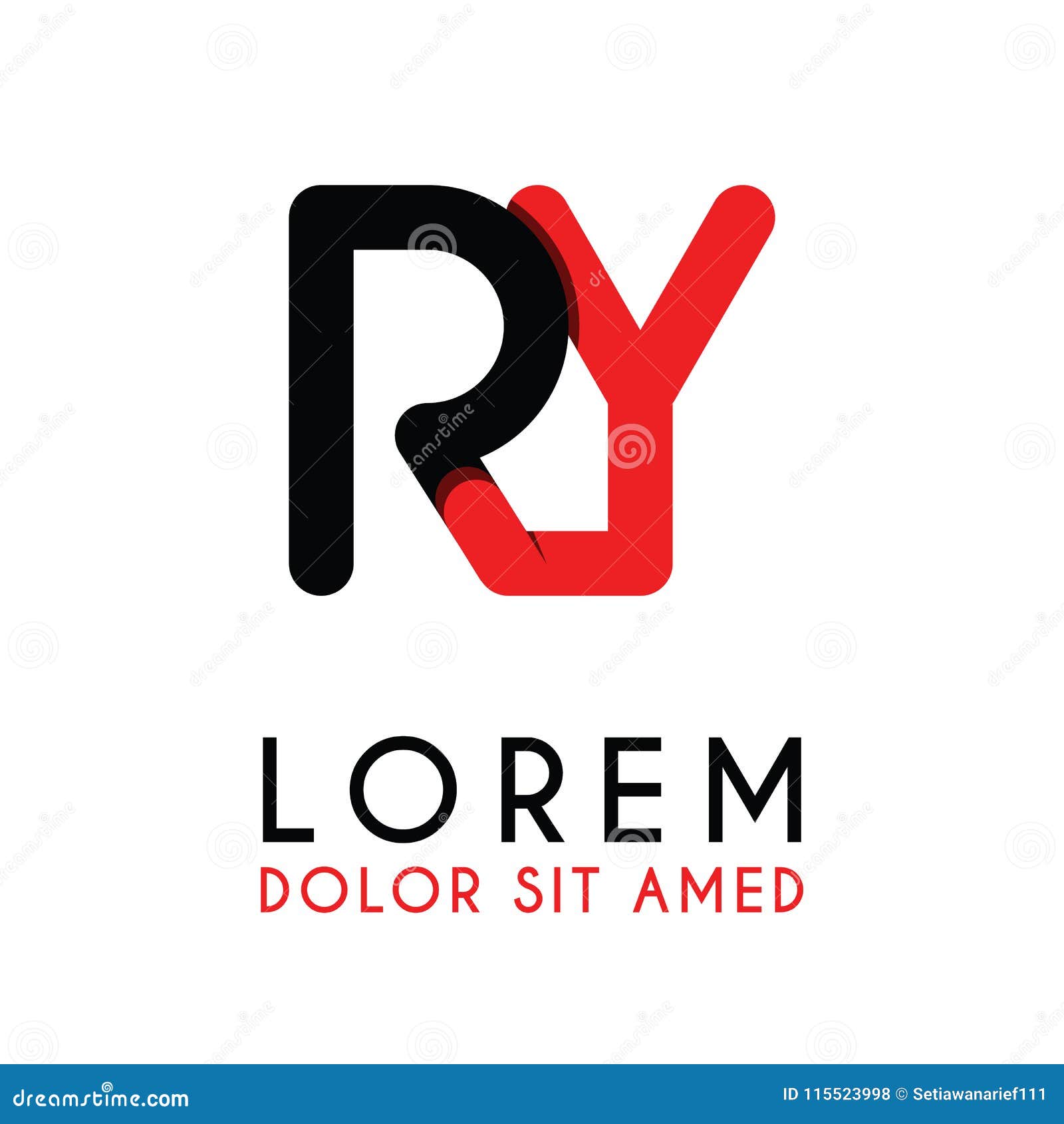 Initial Letter RY with Red Black and Has Rounded Corners Stock Vector ...