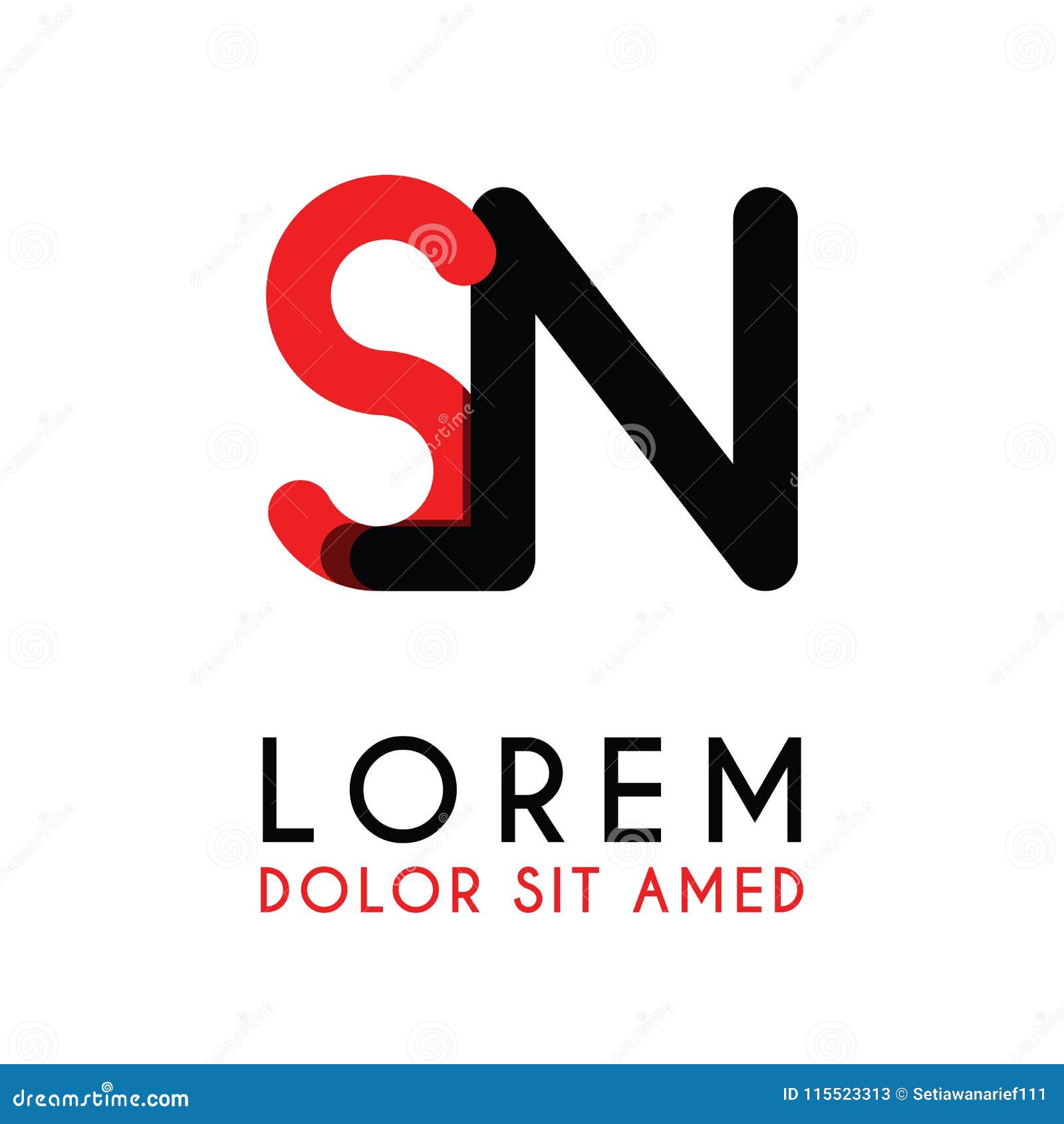 Initial Letter SN with Red Black and Has Rounded Corners Stock Vector ...