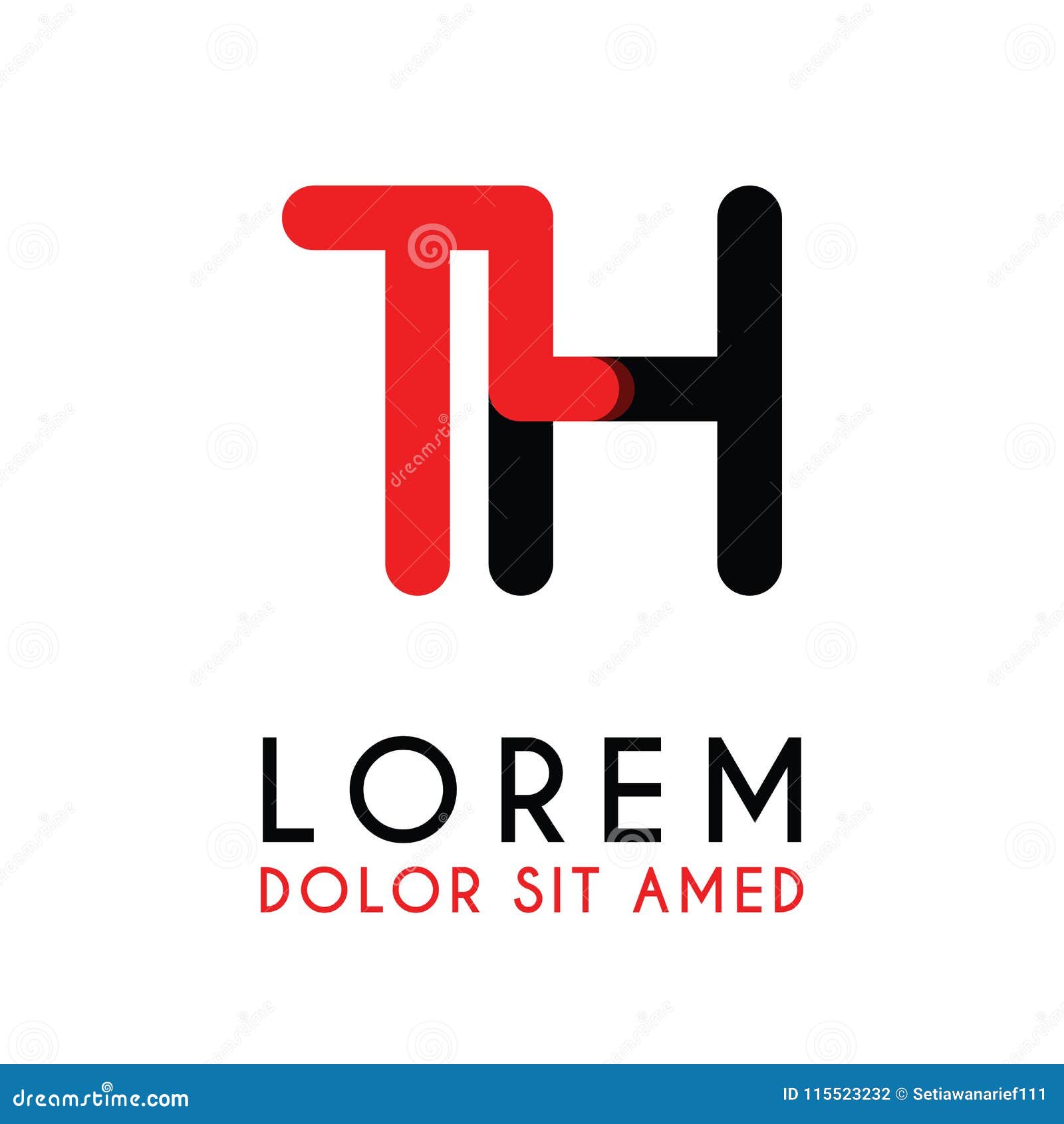 Initial Letter TH with Red Black and Has Rounded Corners Stock Vector ...