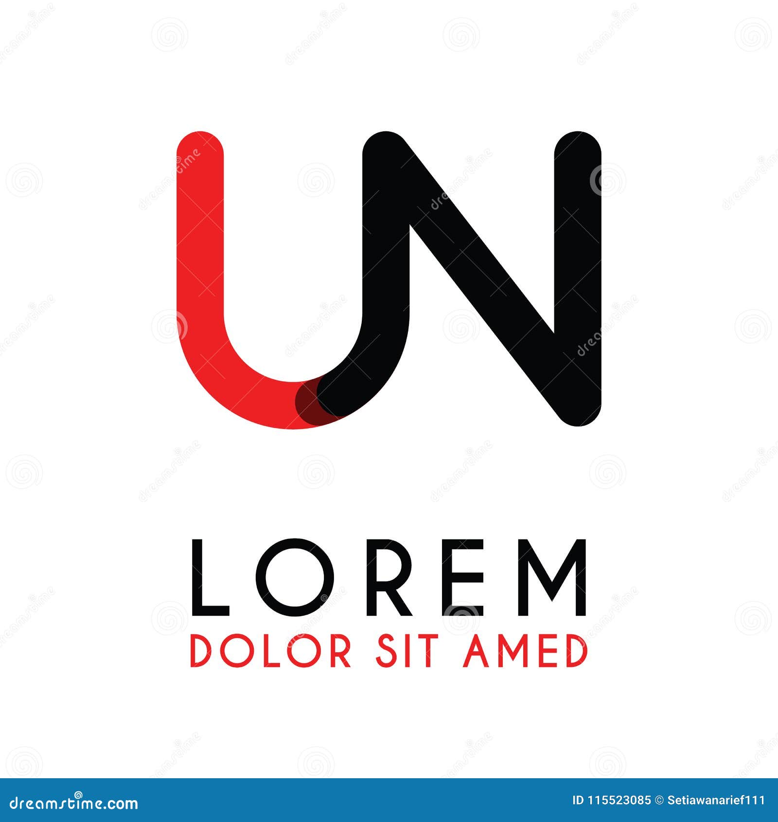 Initial Letter UN with Red Black and Has Rounded Corners Stock Vector ...