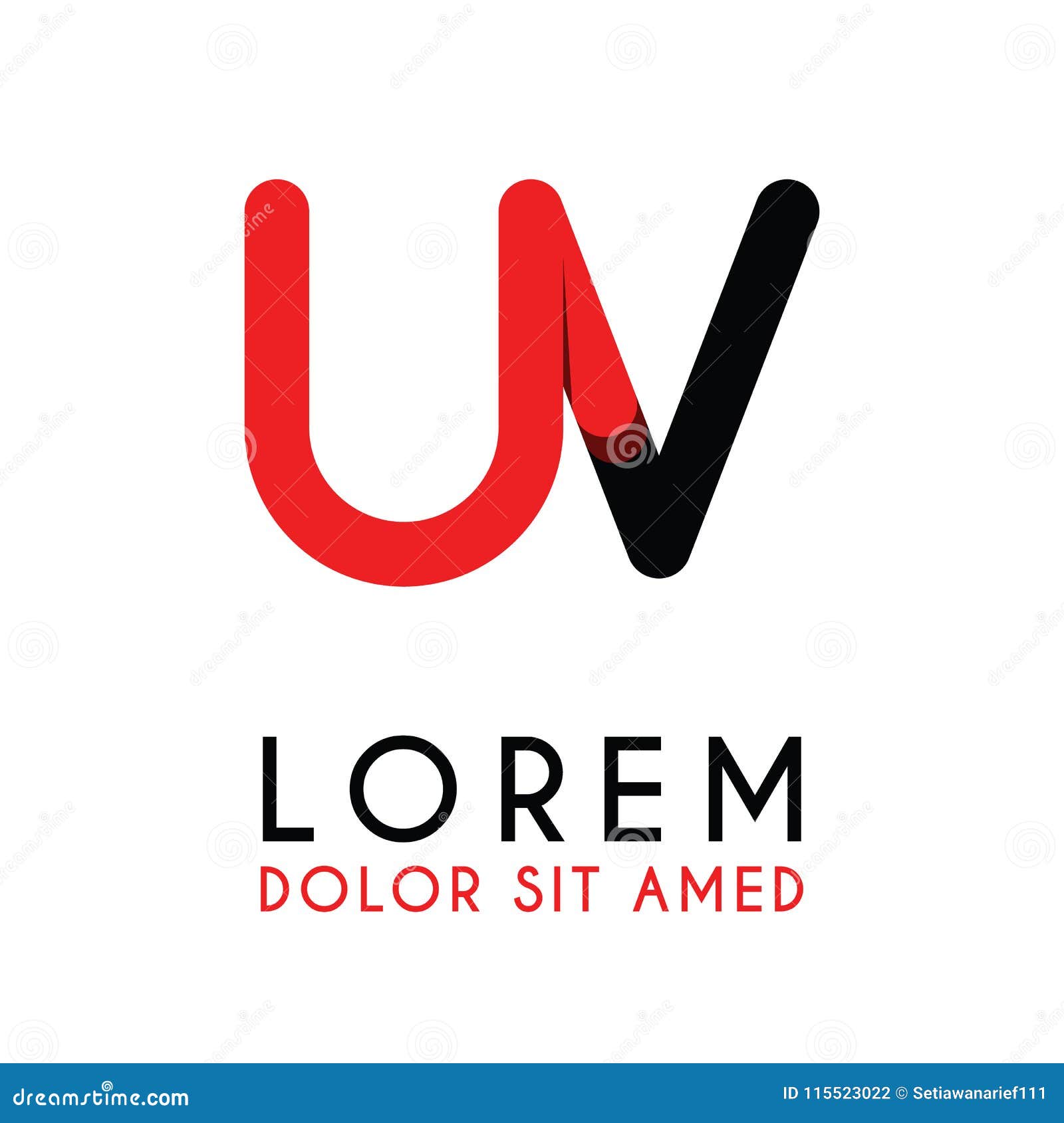 Initial Letter UV with Red Black and Has Rounded Corners Stock Vector ...