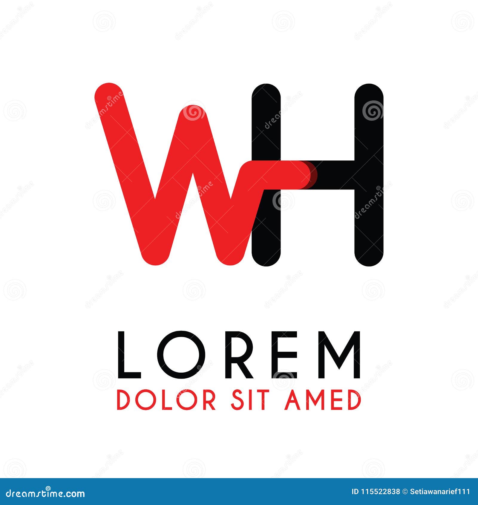 Initial Letter WH with Red Black and Has Rounded Corners Stock Vector ...