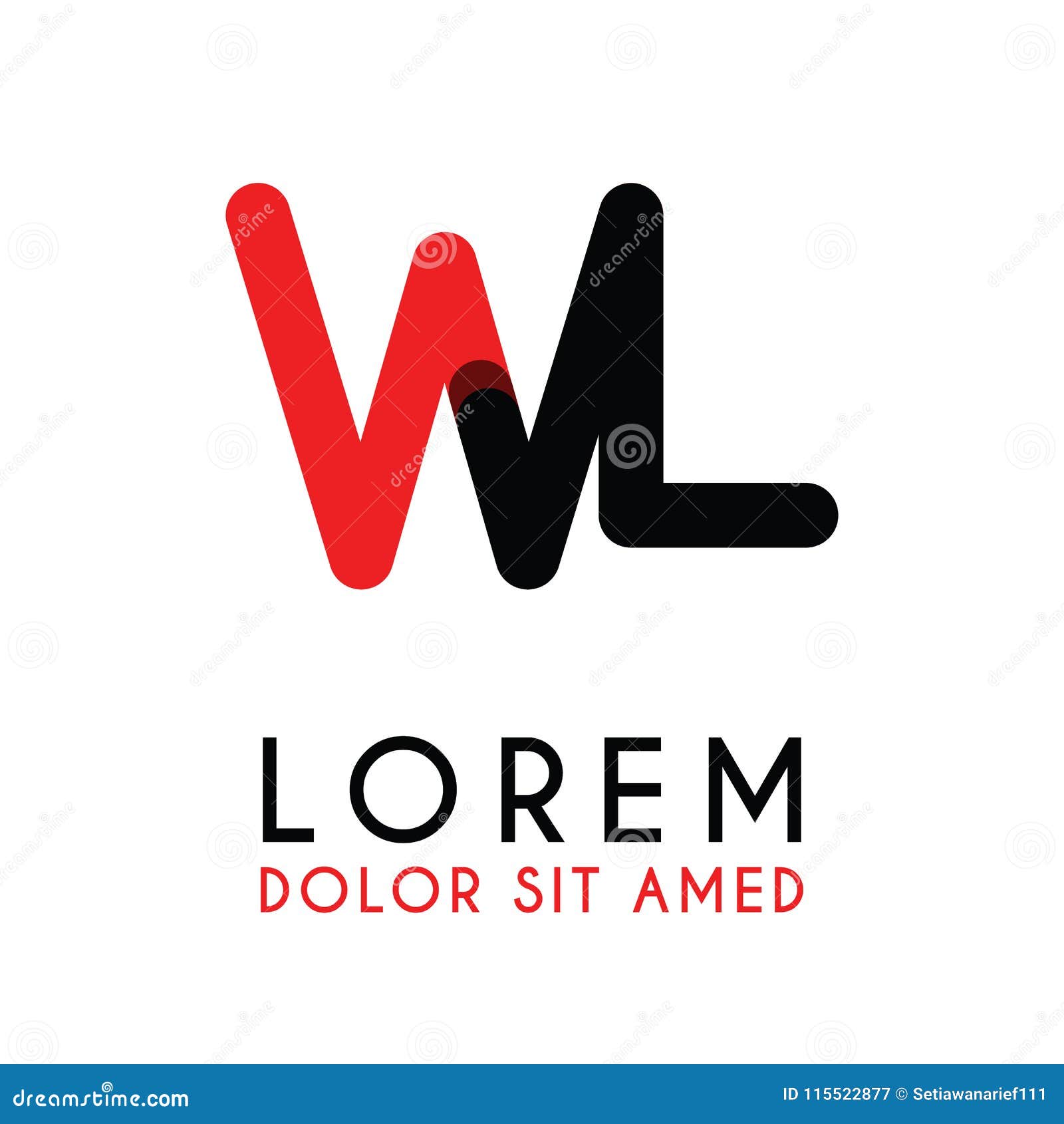 Initial Letter WL with Red Black and Has Rounded Corners Stock Vector ...