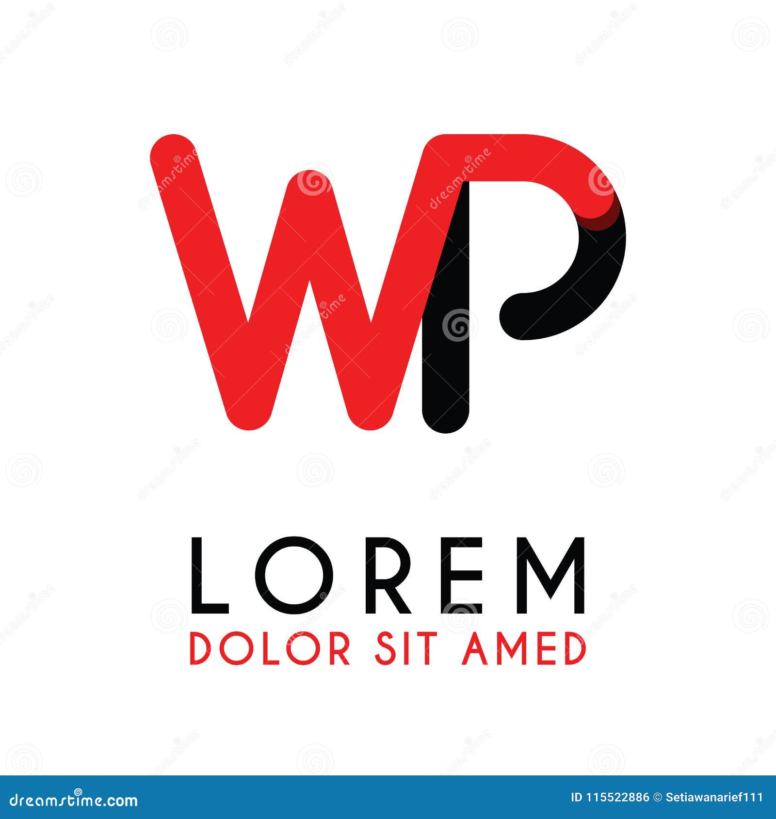 Initial Letter WP with Red Black and Has Rounded Corners Stock Vector ...