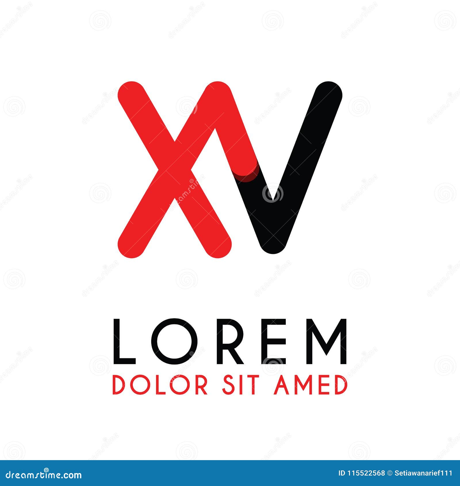 Initial Letter XV with Red Black and Has Rounded Corners Stock Vector ...