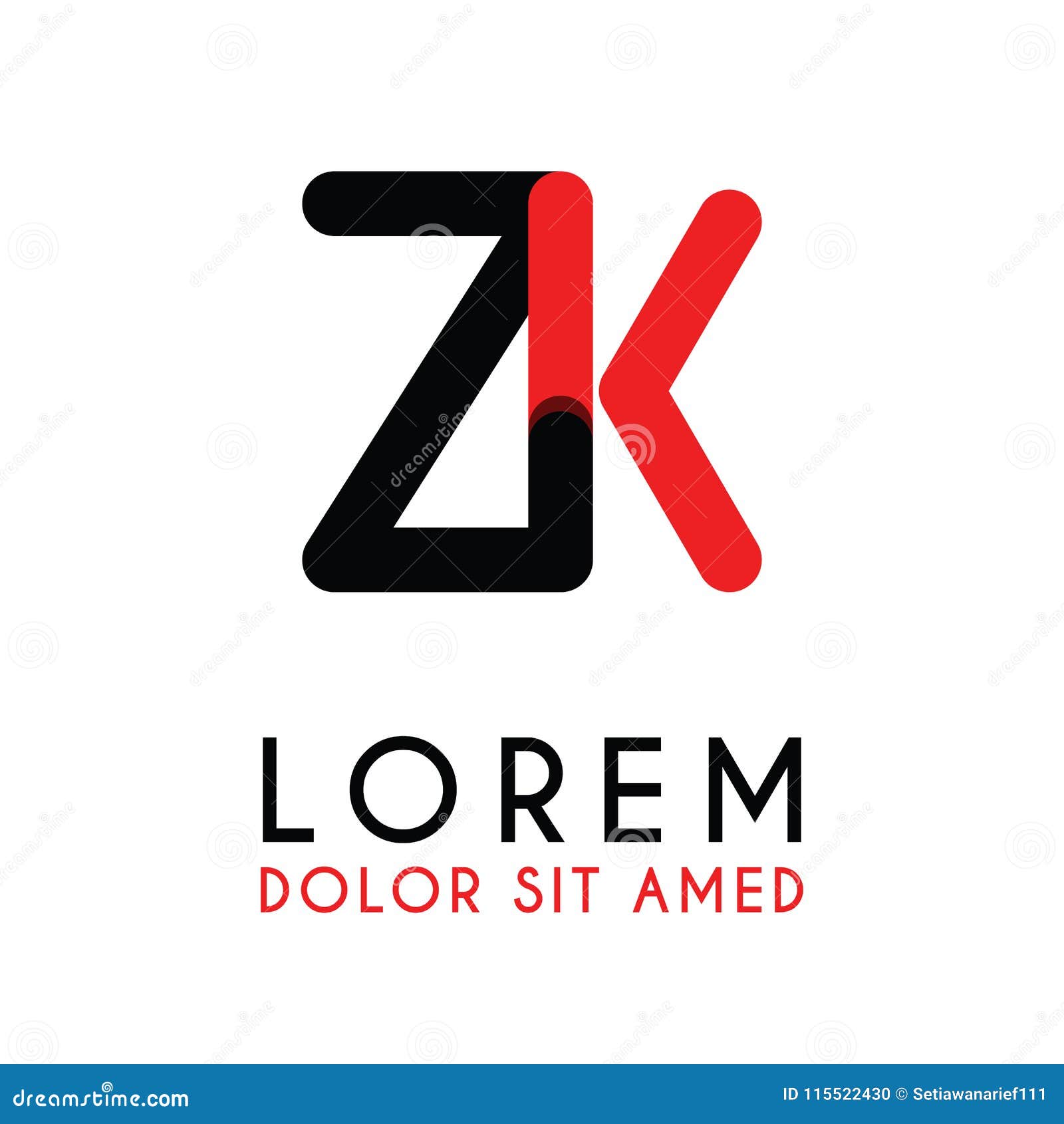 Initial Letter ZK with Red Black and Has Rounded Corners Stock Vector ...