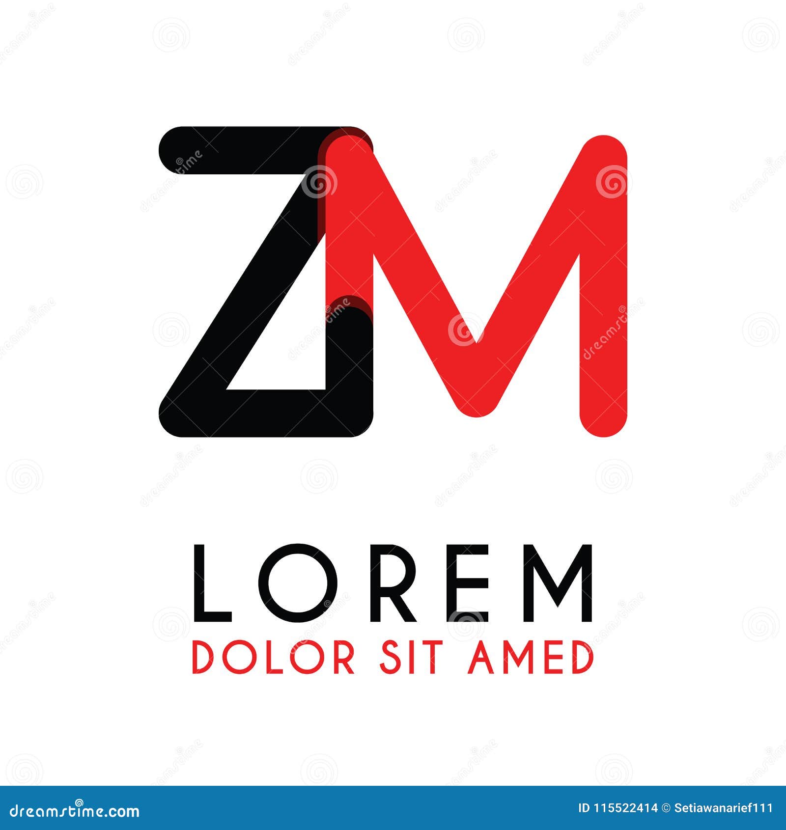 Initial Letter ZM with Red Black and Has Rounded Corners Stock Vector ...