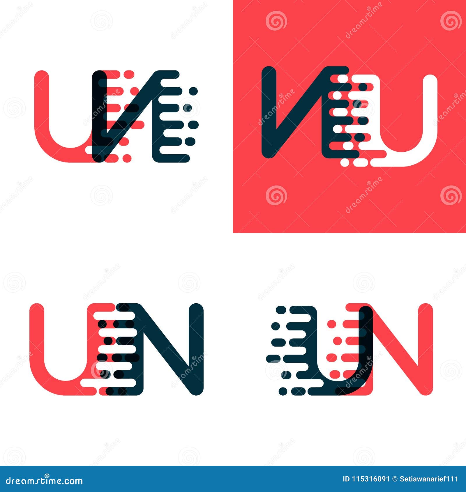 UN Letters Logo with Accent Speed Dark Red and Dark Blue Stock Vector ...