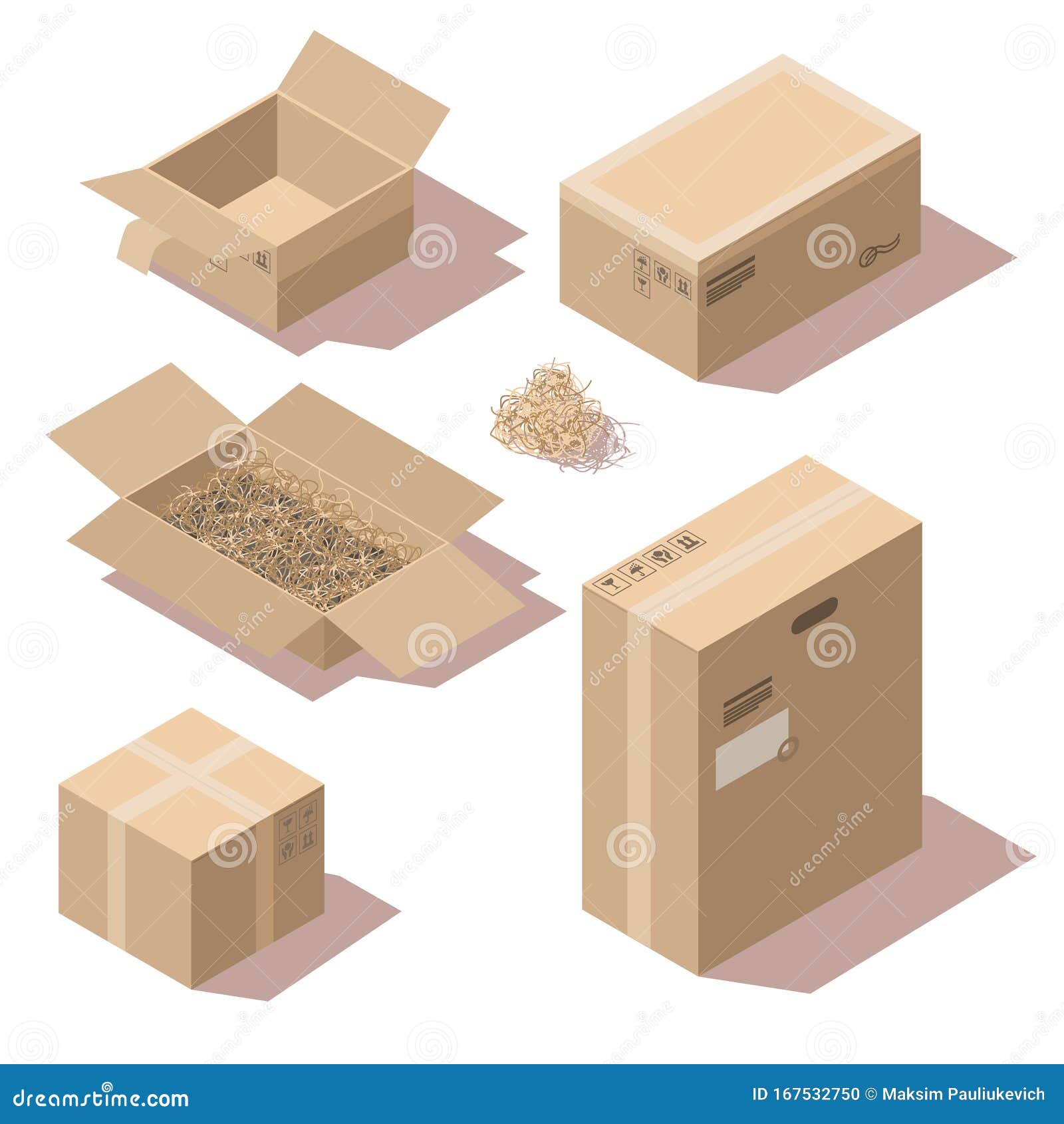 Sometric Brown Cardboard Delivery Package Boxes Stock Vector ...