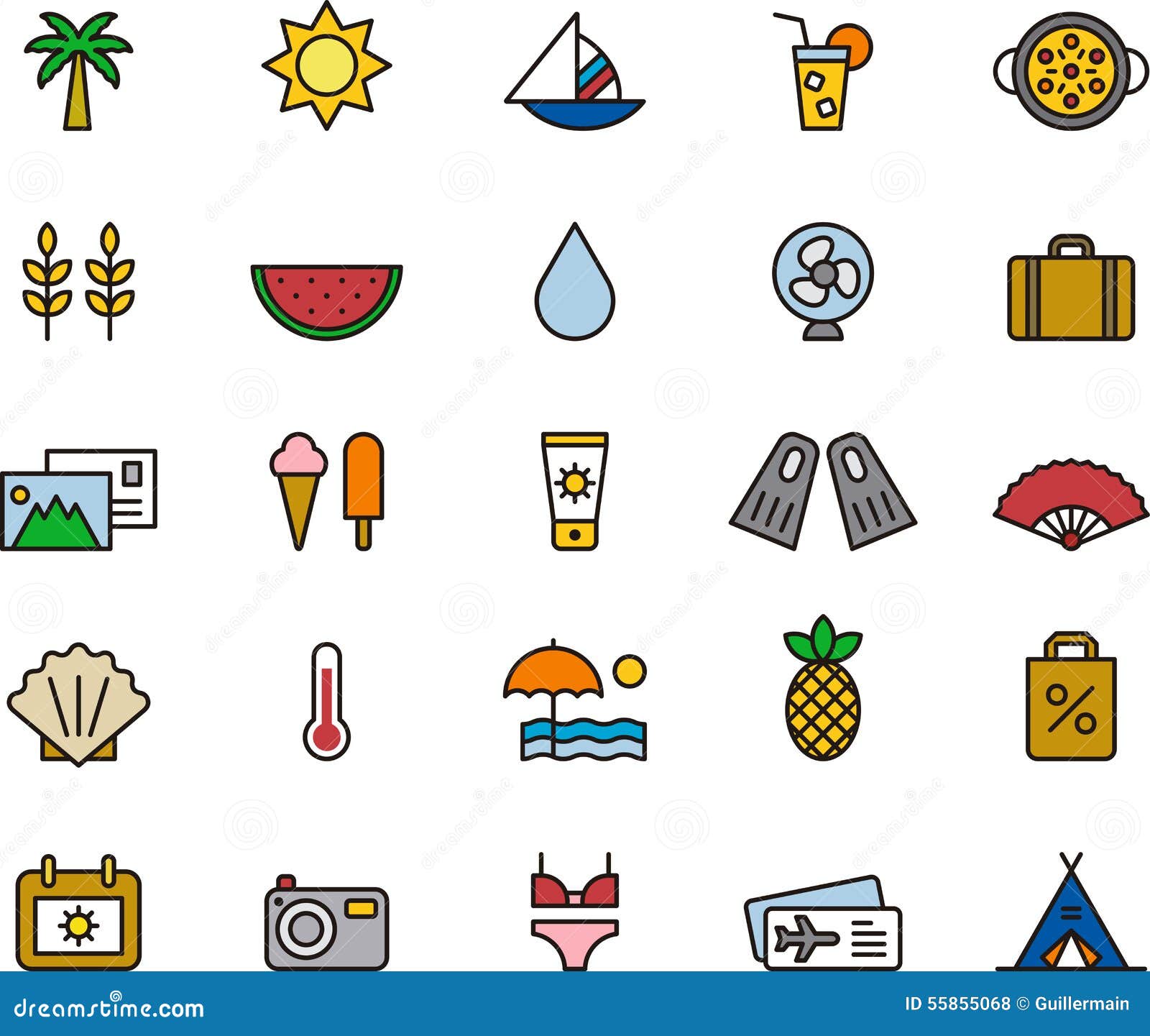 Sommar, Semester Och Strandsymboler Vektor Illustrationer ...