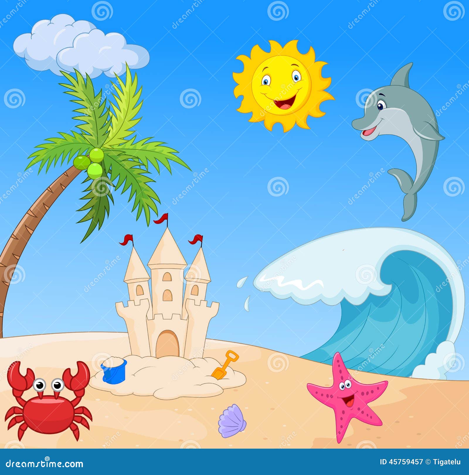 Sommarstrandtecknad film vektor illustrationer. Illustration av ...