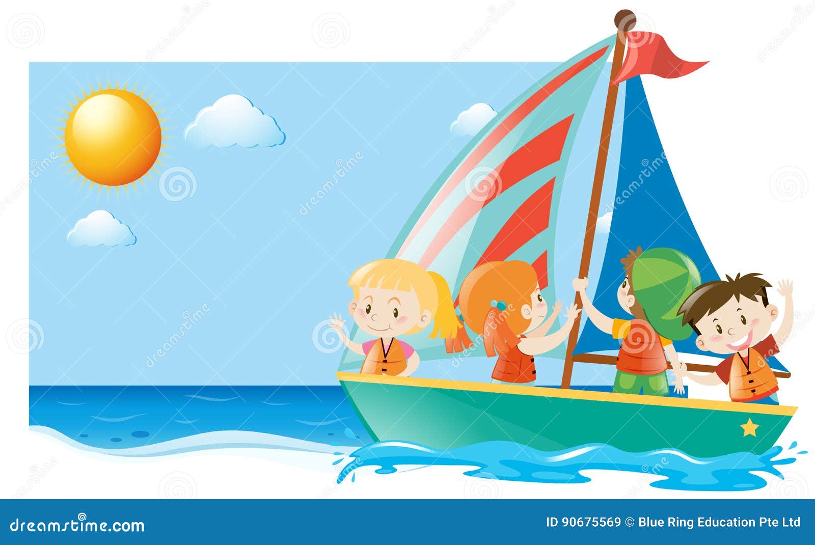 Sommerszene Mit Kinderdem Segeln Vektor Abbildung - Illustration von ...