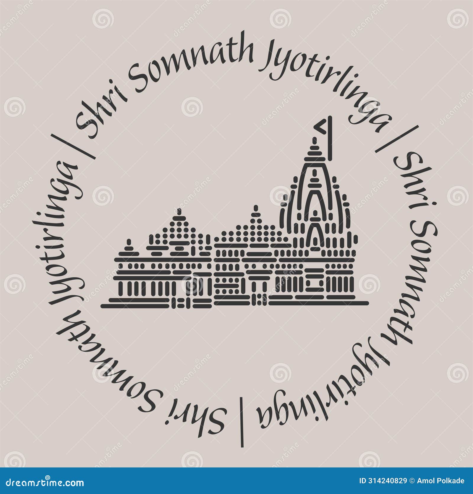 Somnath Jyotirlinga Temple 2d Icon With Lettering Cartoon Vector ...