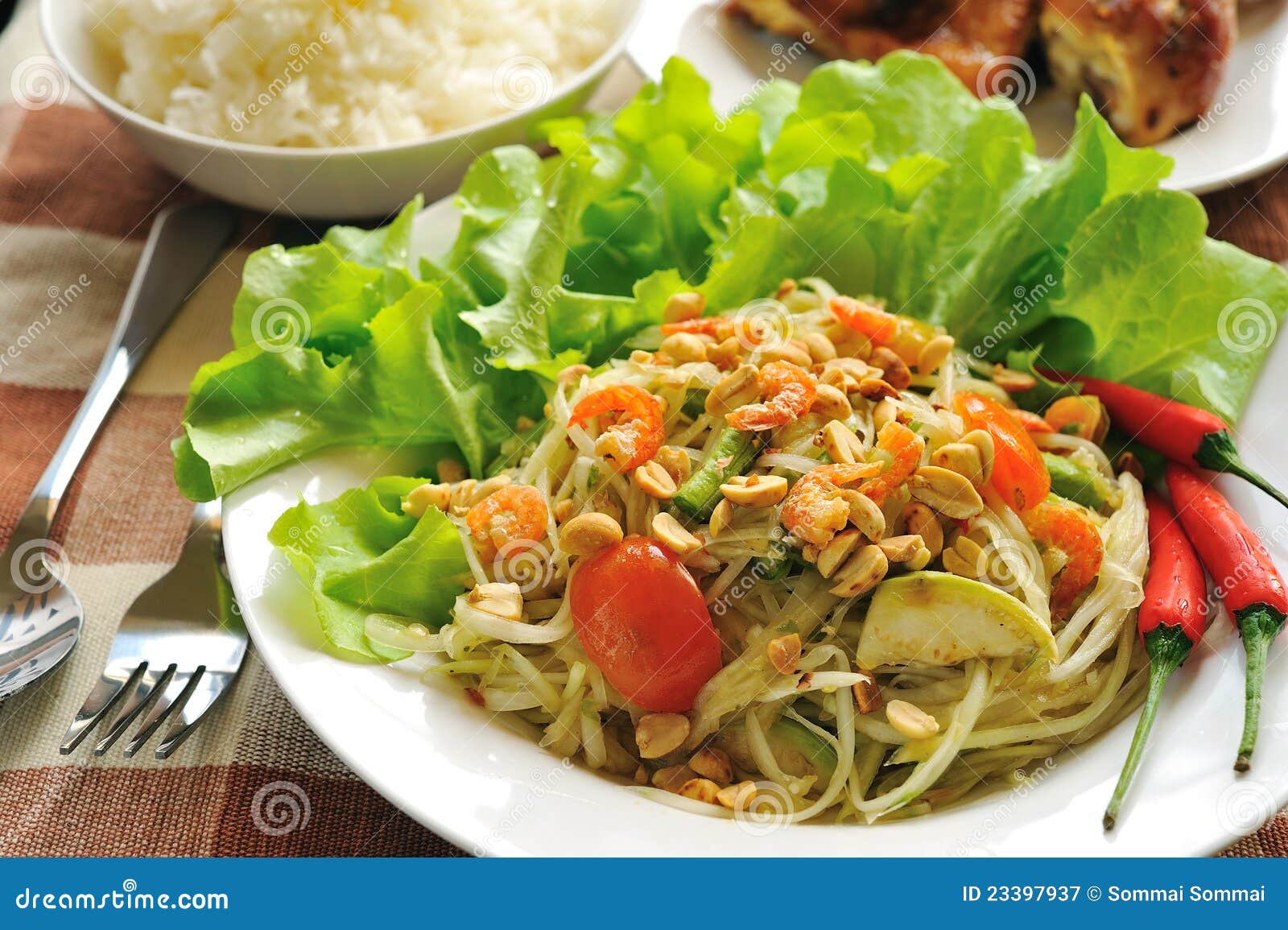 Somtum Thai food stock image. Image of eating, thai, dinner - 23397937