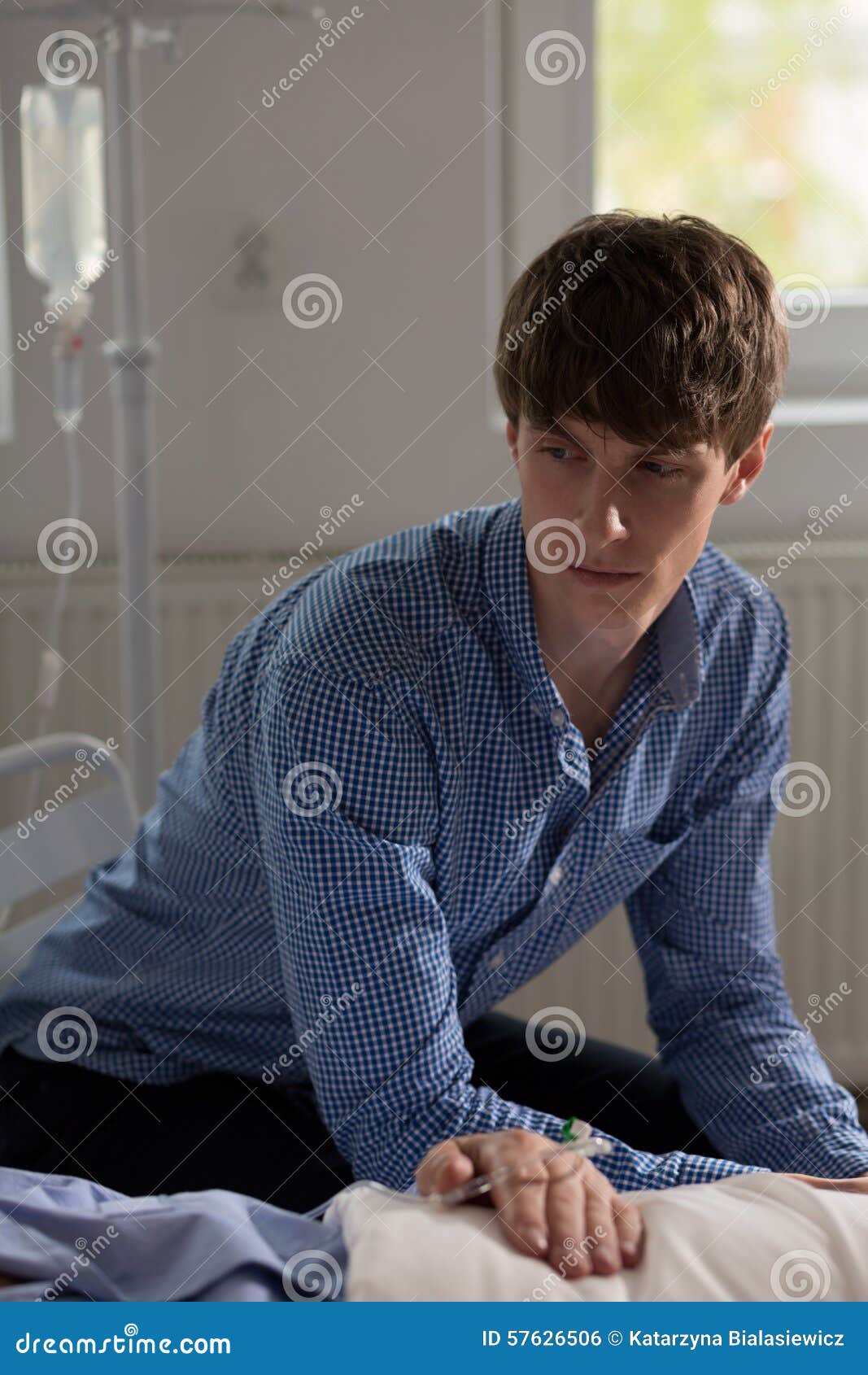 Son Caring about Ill Father Stock Photo - Image of medicine, caring ...