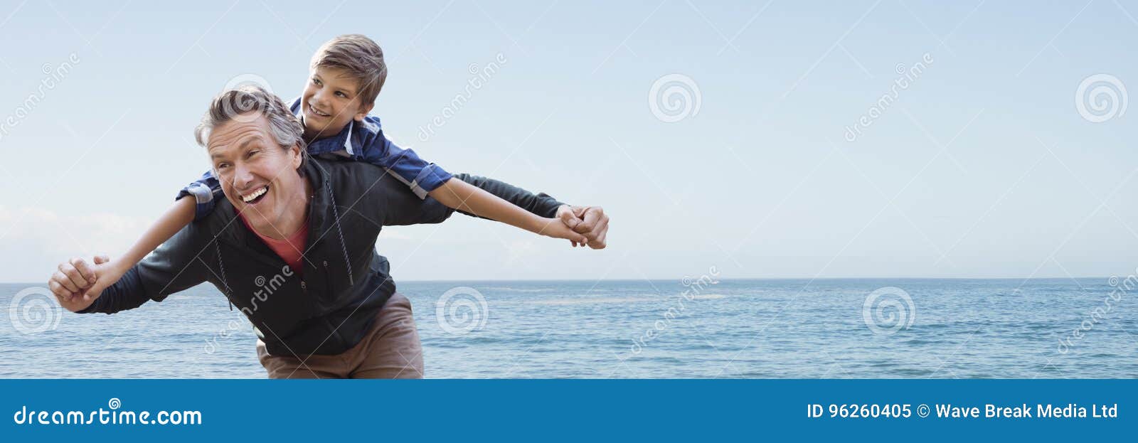 Son on Father S Back Against Horizon Stock Image - Image of blue, copy ...