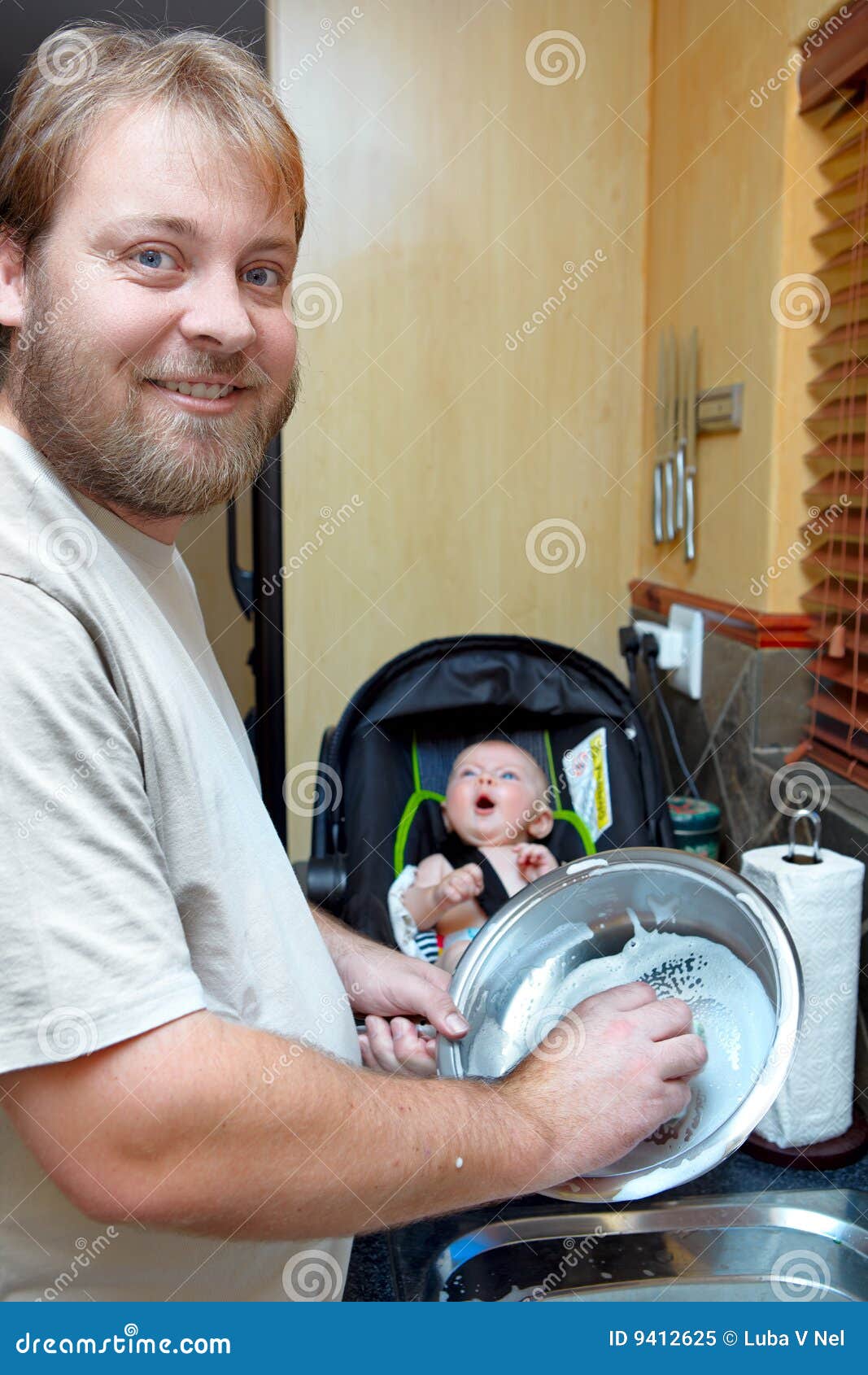 Son and Father Washing Dishes. Stock Image - Image of company, smiling ...