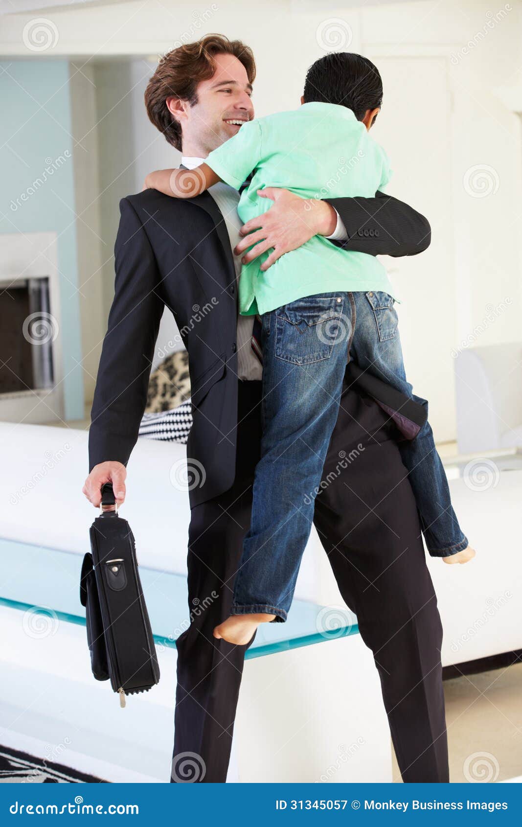 Son Greets Father on Return from Work Stock Image - Image of together ...