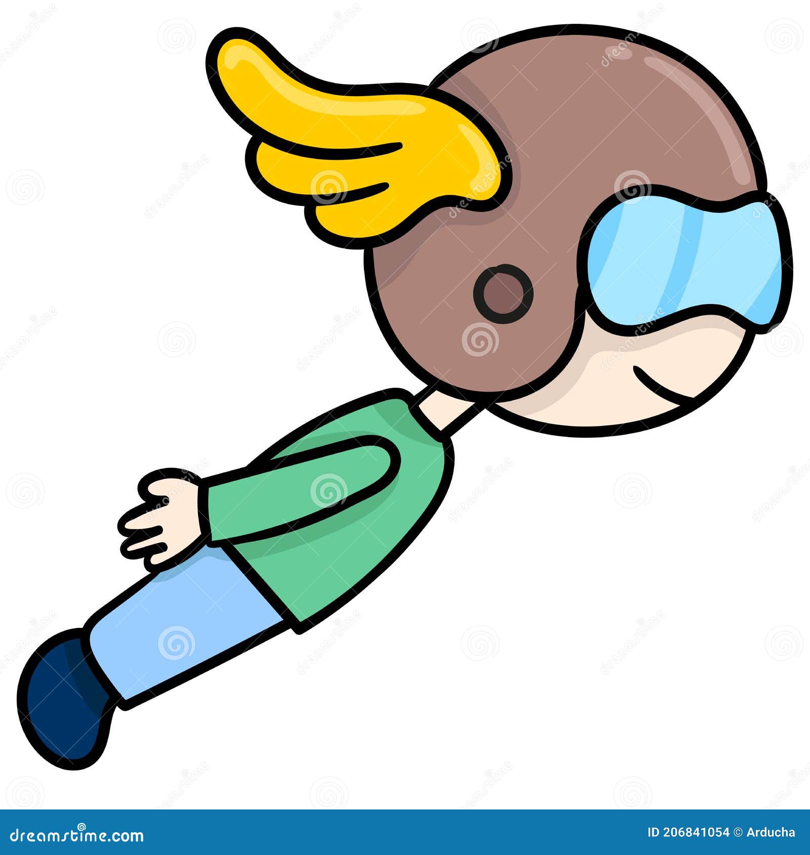 Son with Helmet Flew into the Sky Stock Vector - Illustration of flew ...