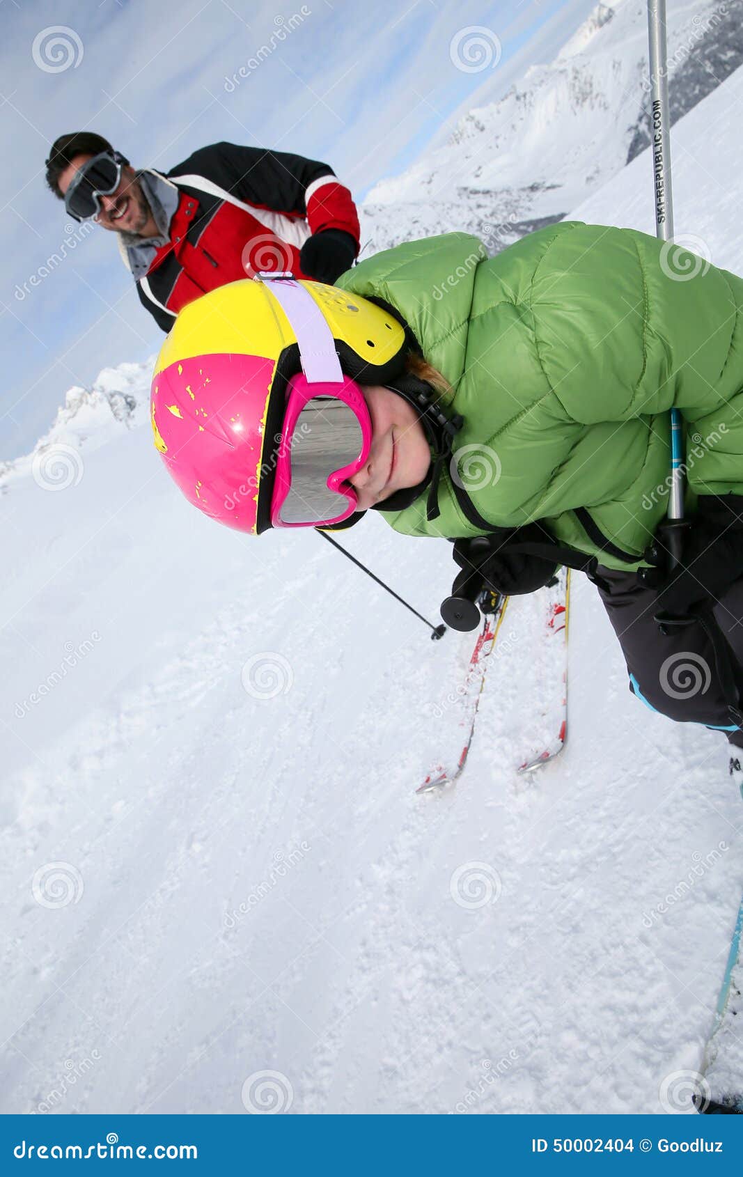Son and His Father Skiing the Slopes Stock Photo - Image of coat ...