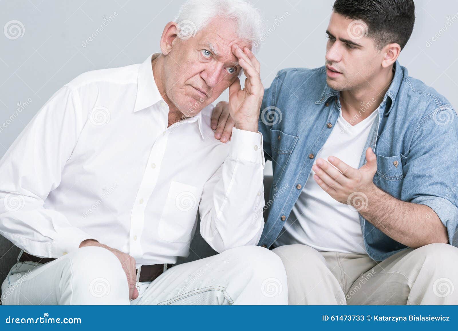 Son Talking with Worried Father Stock Image - Image of senior ...
