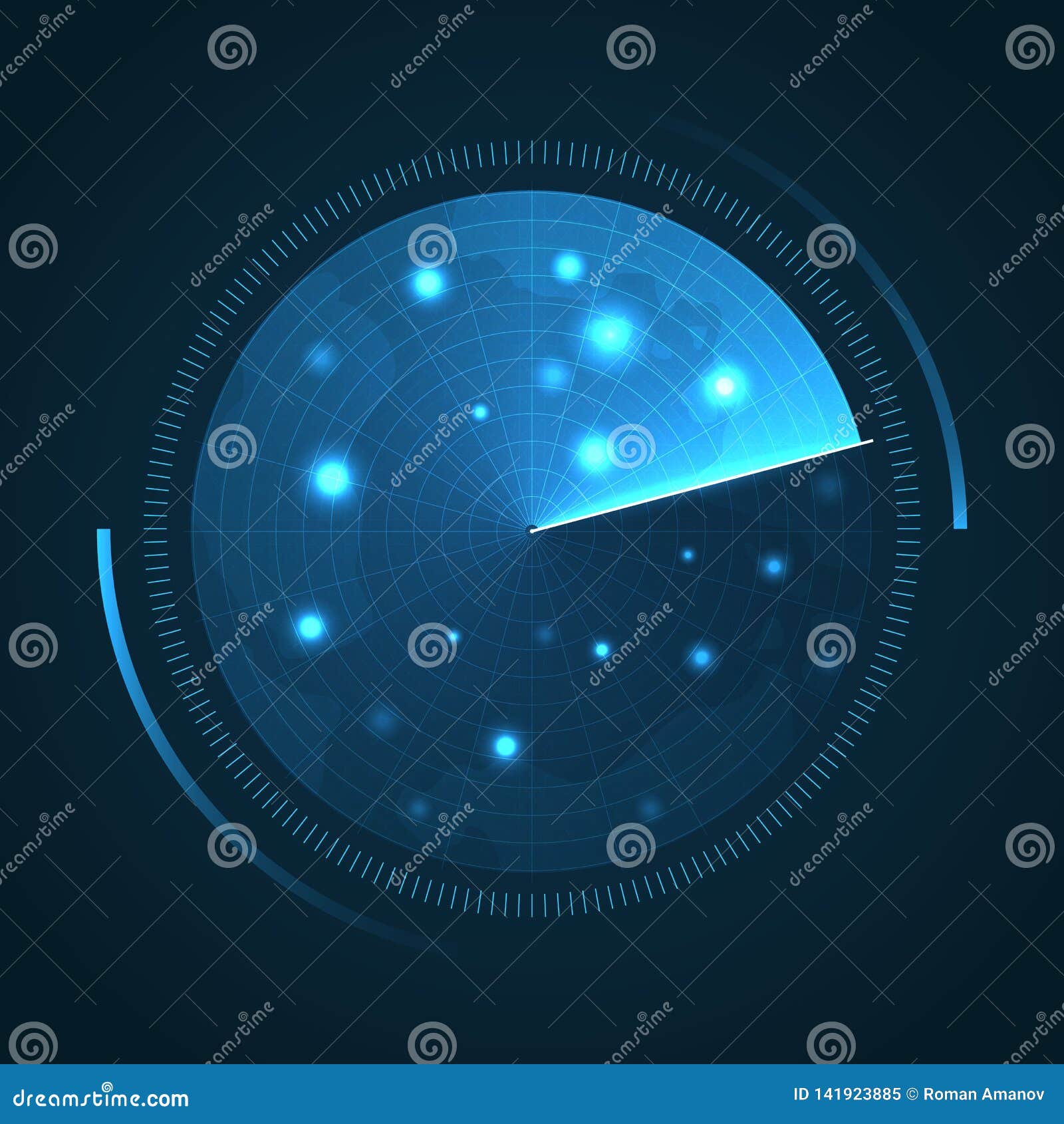 Sonar Display With Scanning. Radar Screen With Targets. Cartoon Vector ...
