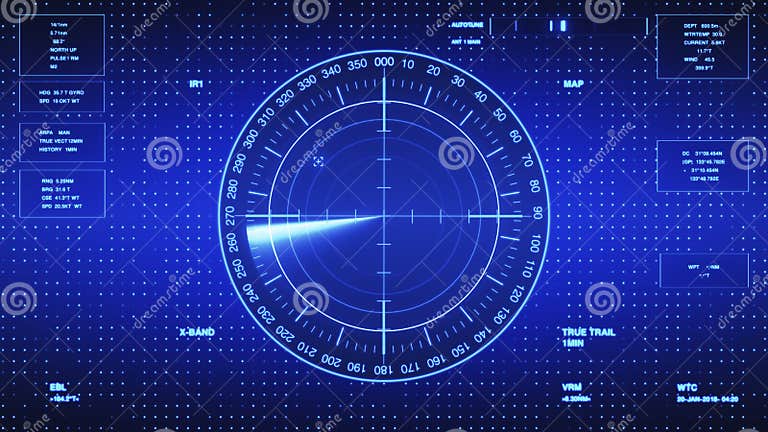 Sonar Screen for Submarines and Ships. Radar Sonar with Object on Map ...