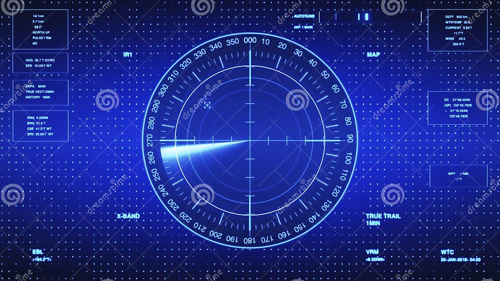 Sonar Screen for Submarines and Ships. Radar Sonar with Object on Map ...