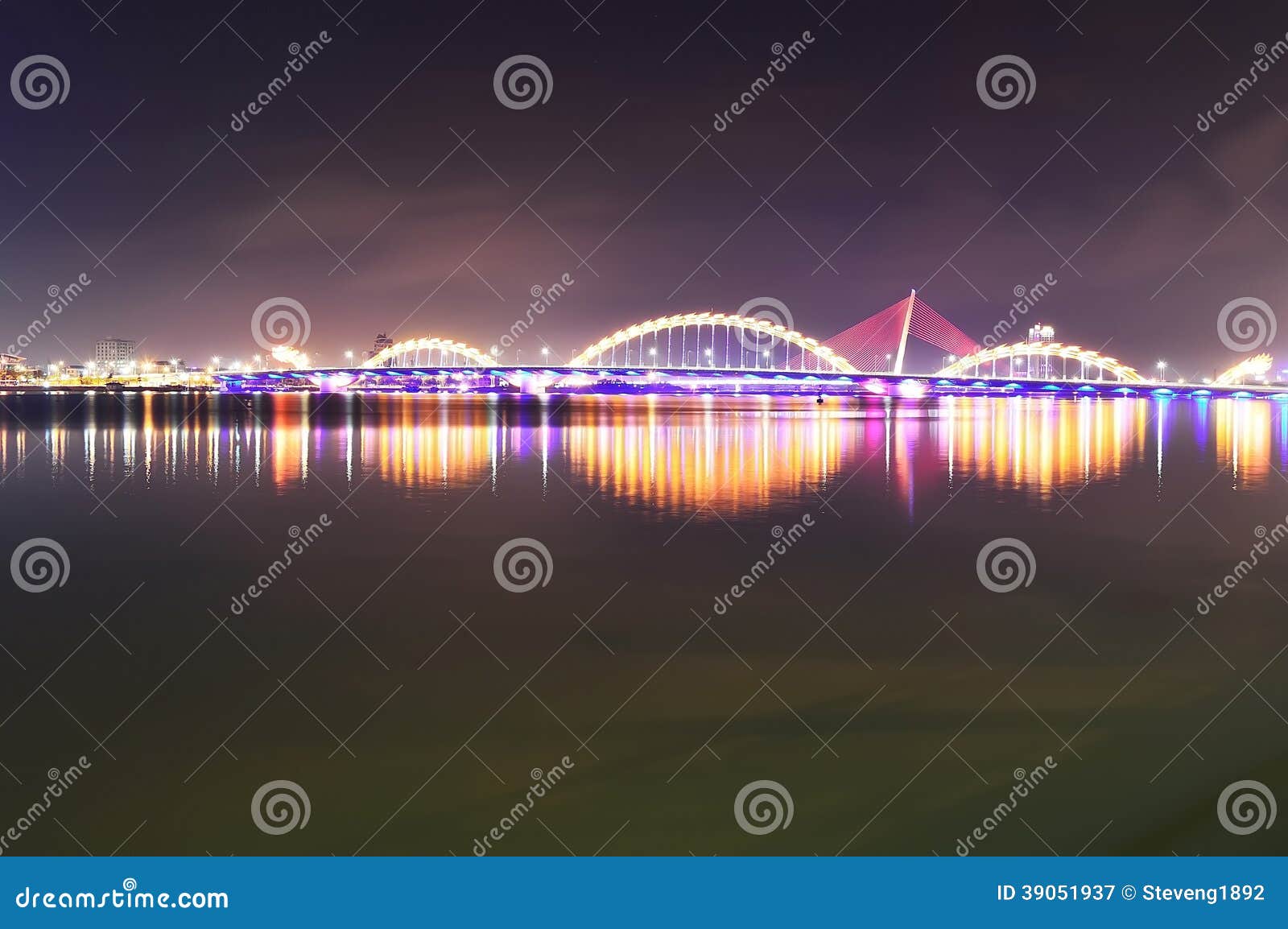 Song Han Bridge at Night in Danang Stock Image - Image of architecture ...