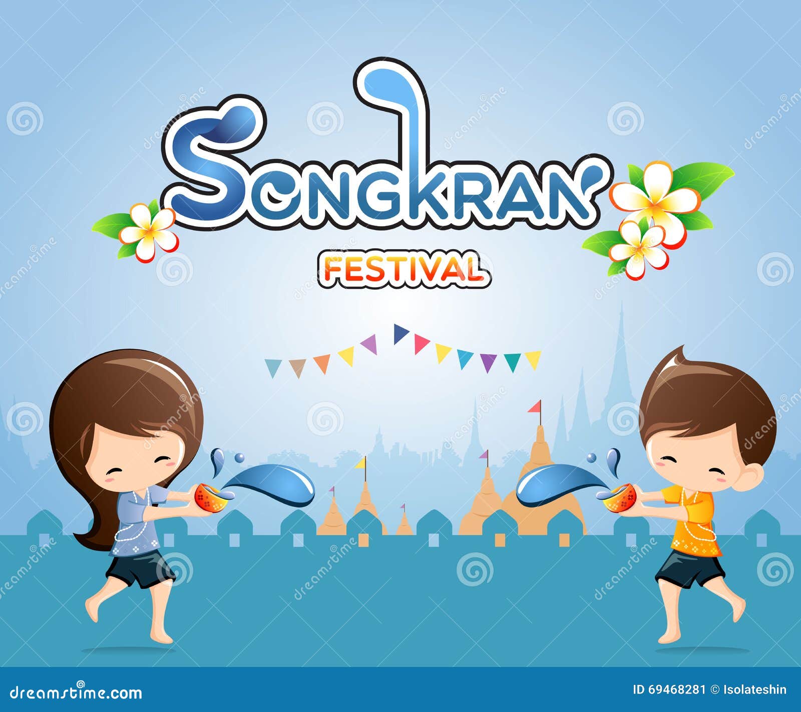 Card Of Songkran Festival In Thailand. Thai Holidays. Cartoon Vector ... Card Of Songkran Festival In Thailand. Thai Holidays. Cartoon Vector ...
