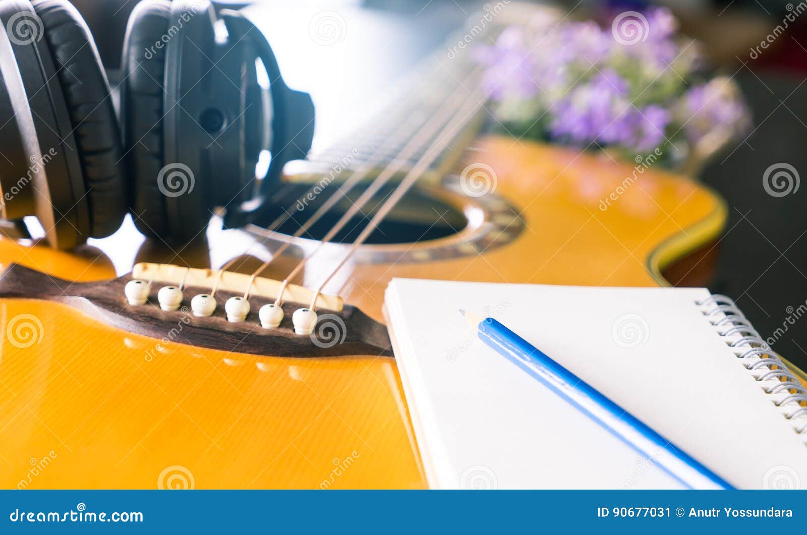 Songwriter with Guitar Notebook for Songwriting Stock Image - Image of ...