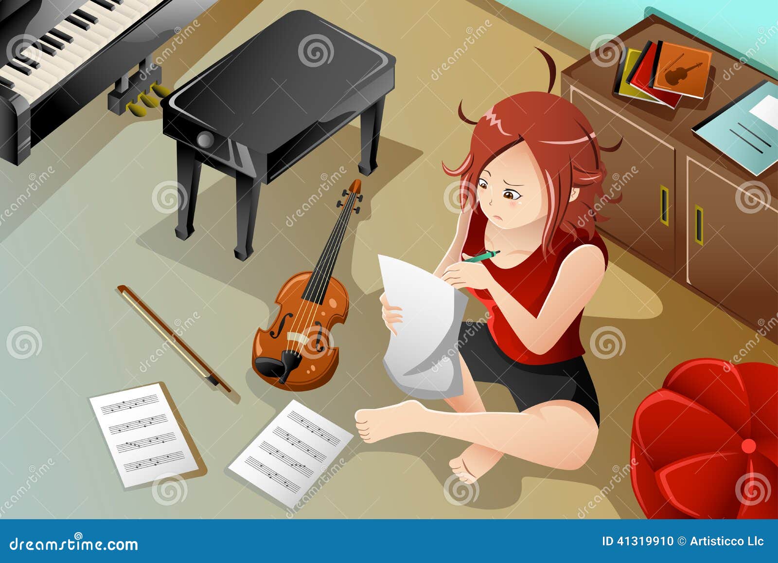 Songwriter with her violin stock vector. Illustration of songwriter ...