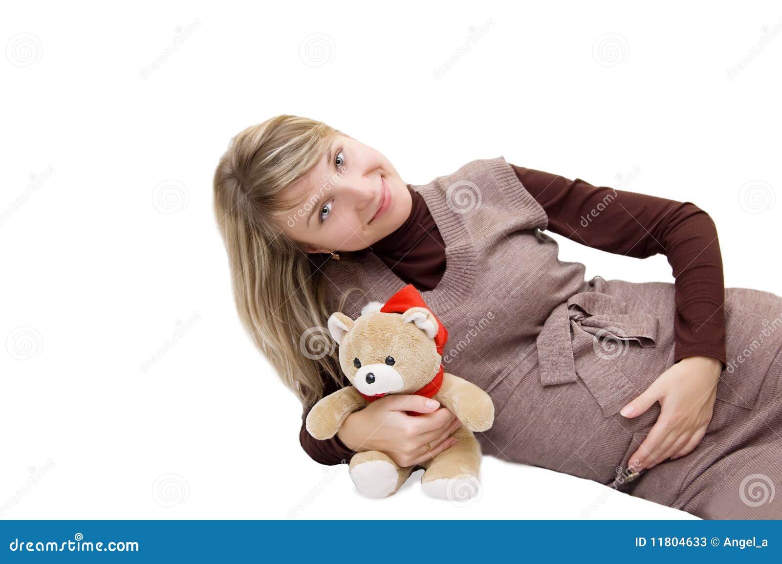 Sonrisa Embarazada Con El Oso Imagen de archivo - Imagen de embarazo ...