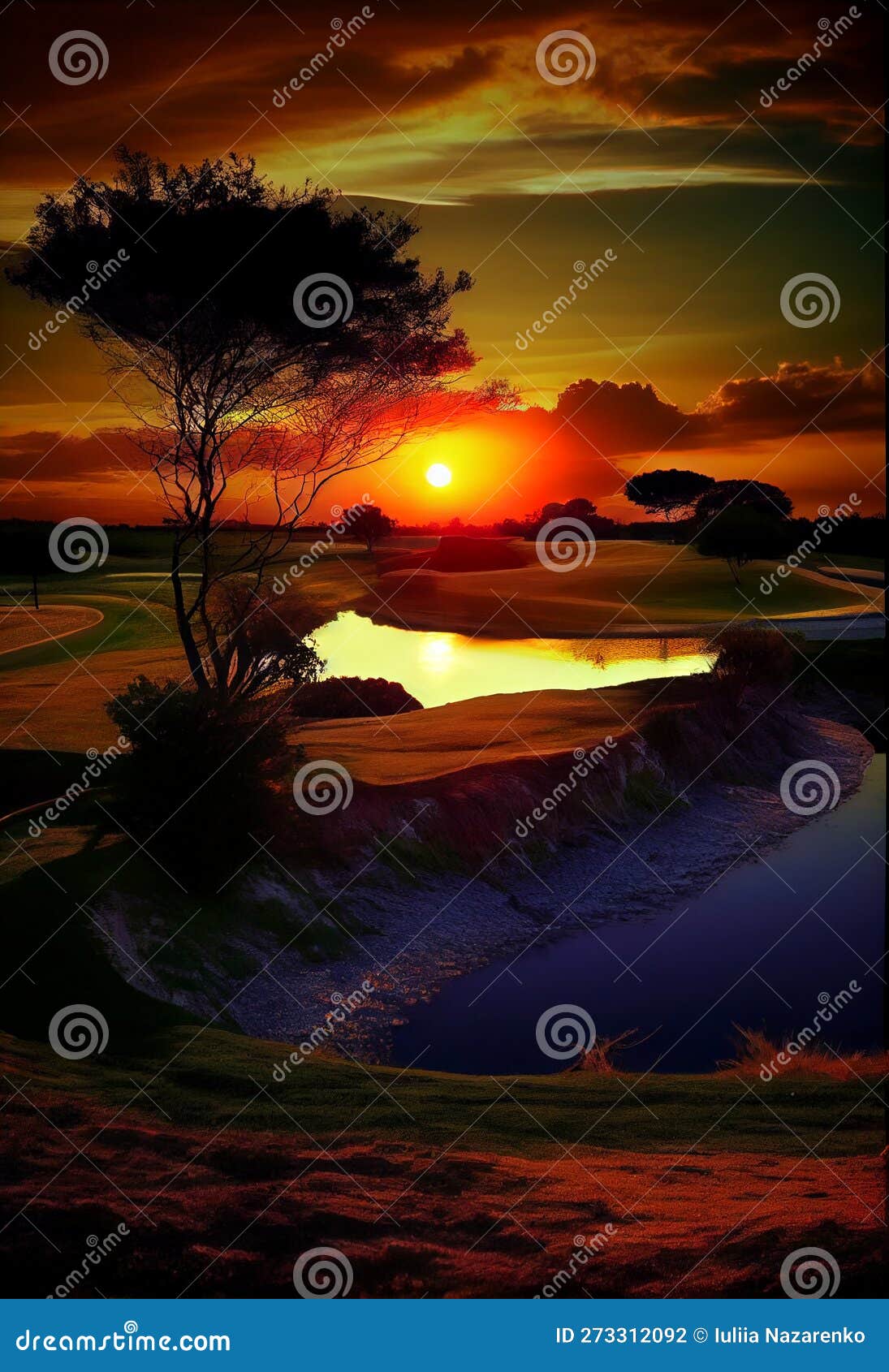 Soothing Relaxation on the Golf Courses Under the Sunset Sky. AI ...