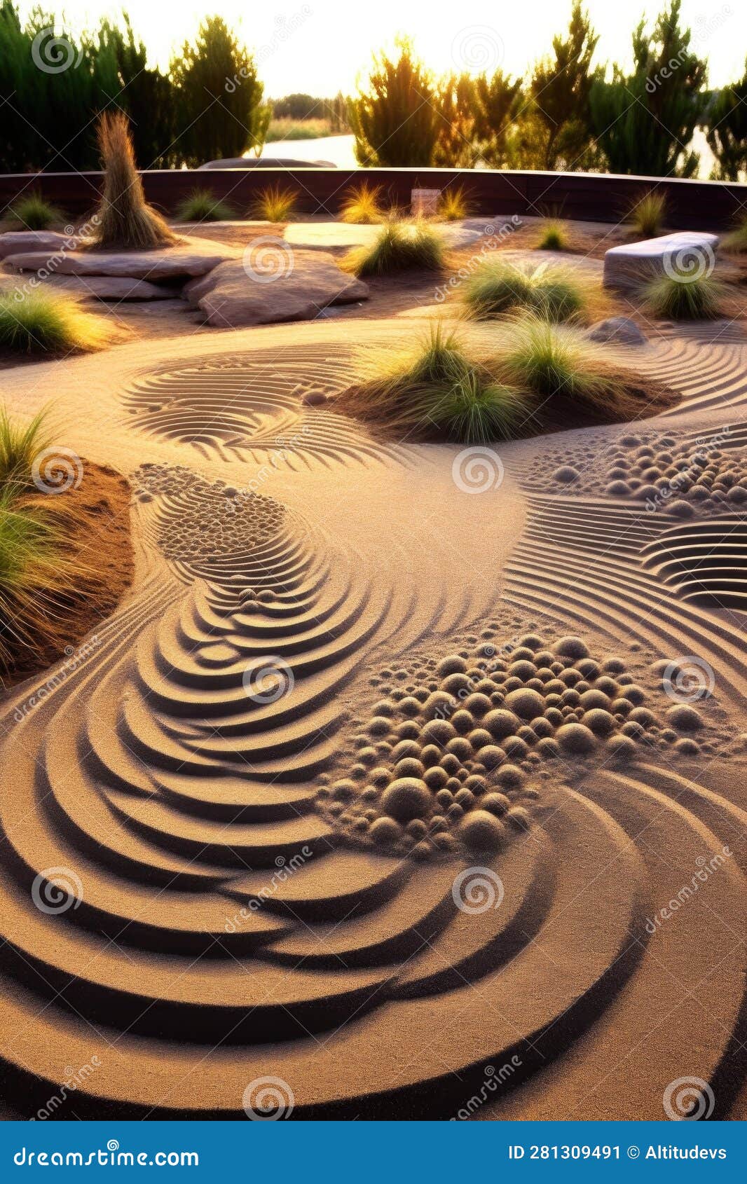 Soothing Sand Garden with Raked Patterns Stock Illustration ...